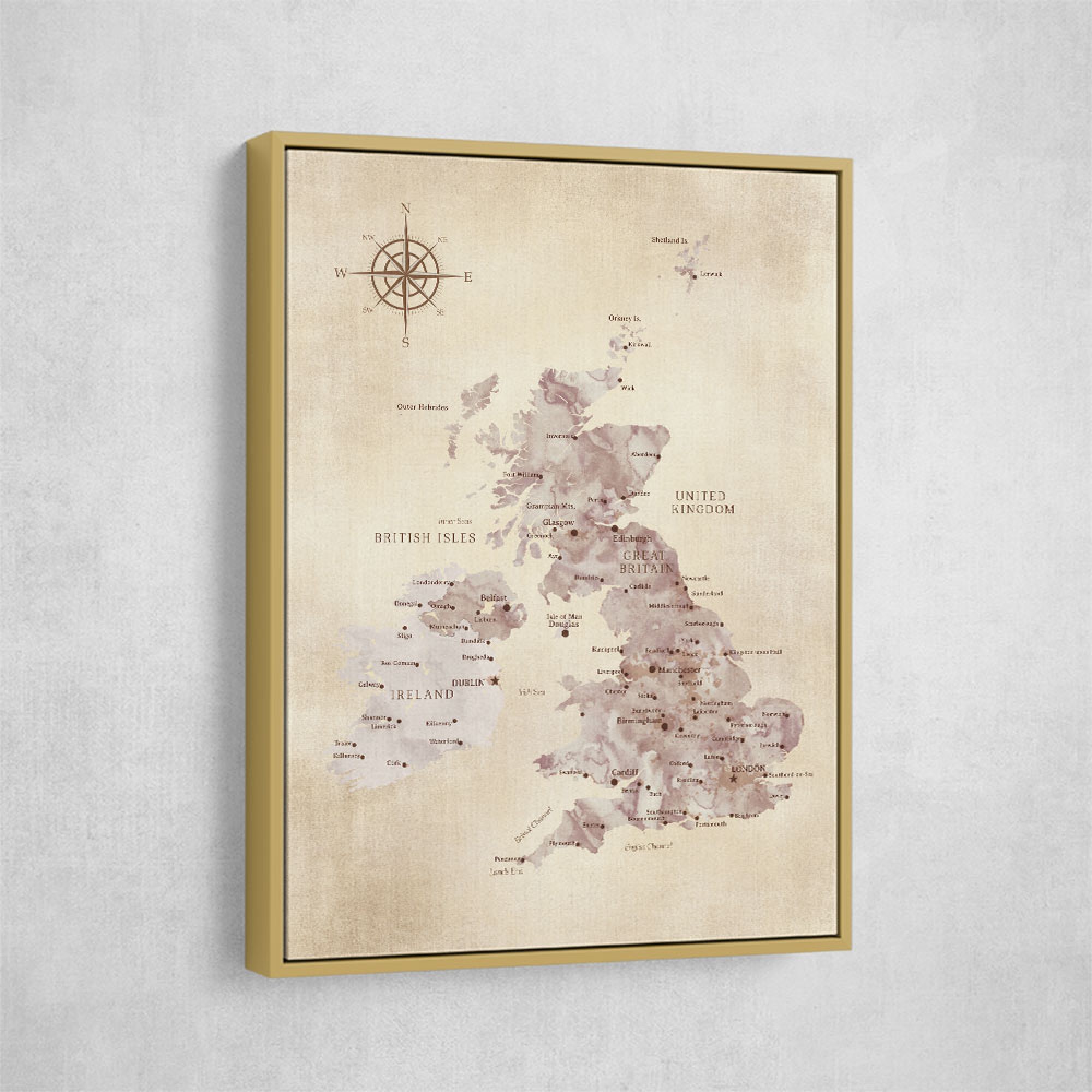 Sepia map of the United Kingdom Wall Art
