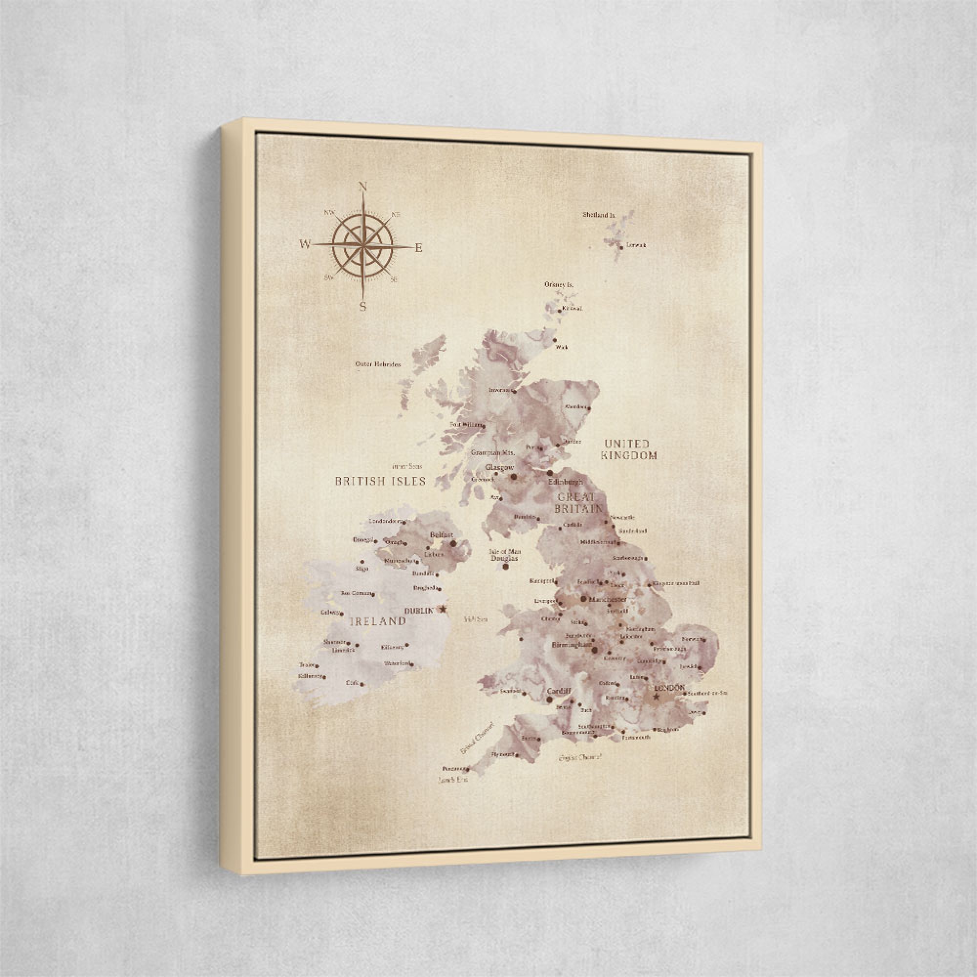 Sepia map of the United Kingdom Wall Art