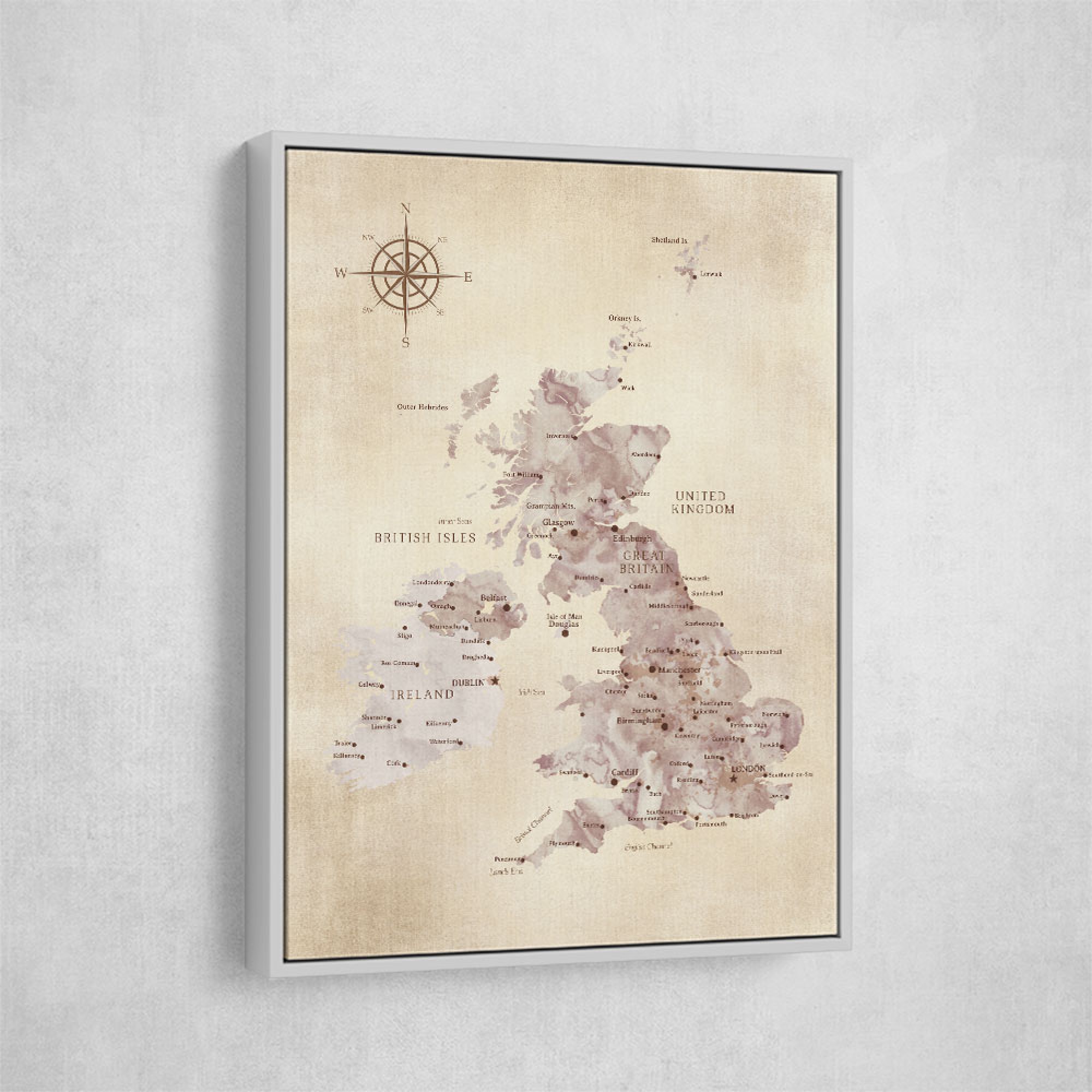 Sepia map of the United Kingdom Wall Art