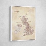 Sepia map of the United Kingdom Wall Art