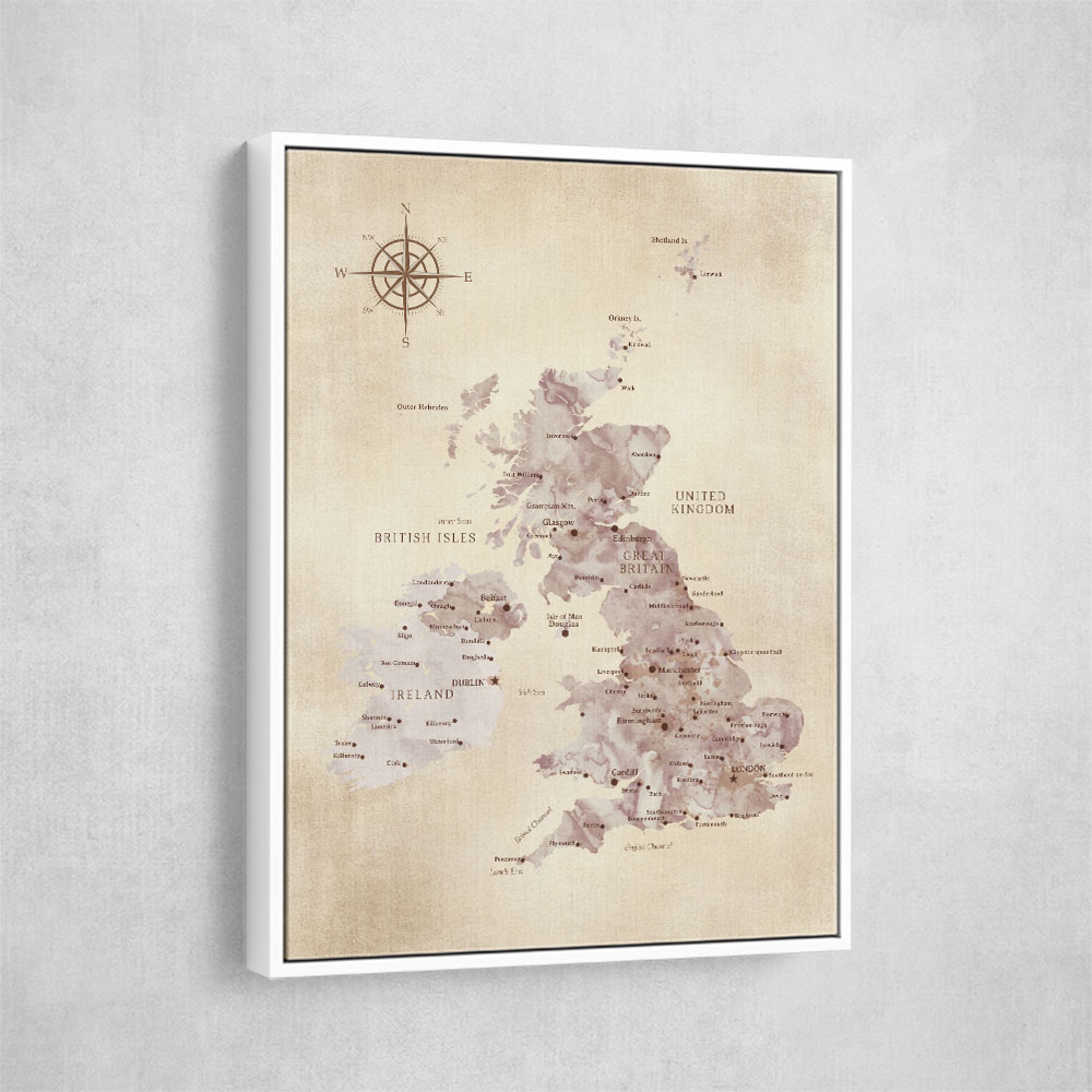 Sepia map of the United Kingdom Wall Art