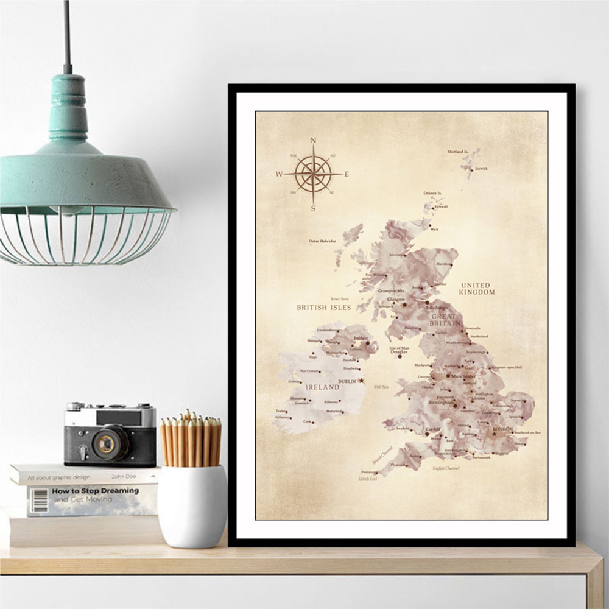 Sepia map of the United Kingdom Wall Art