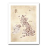 Sepia map of the United Kingdom Wall Art