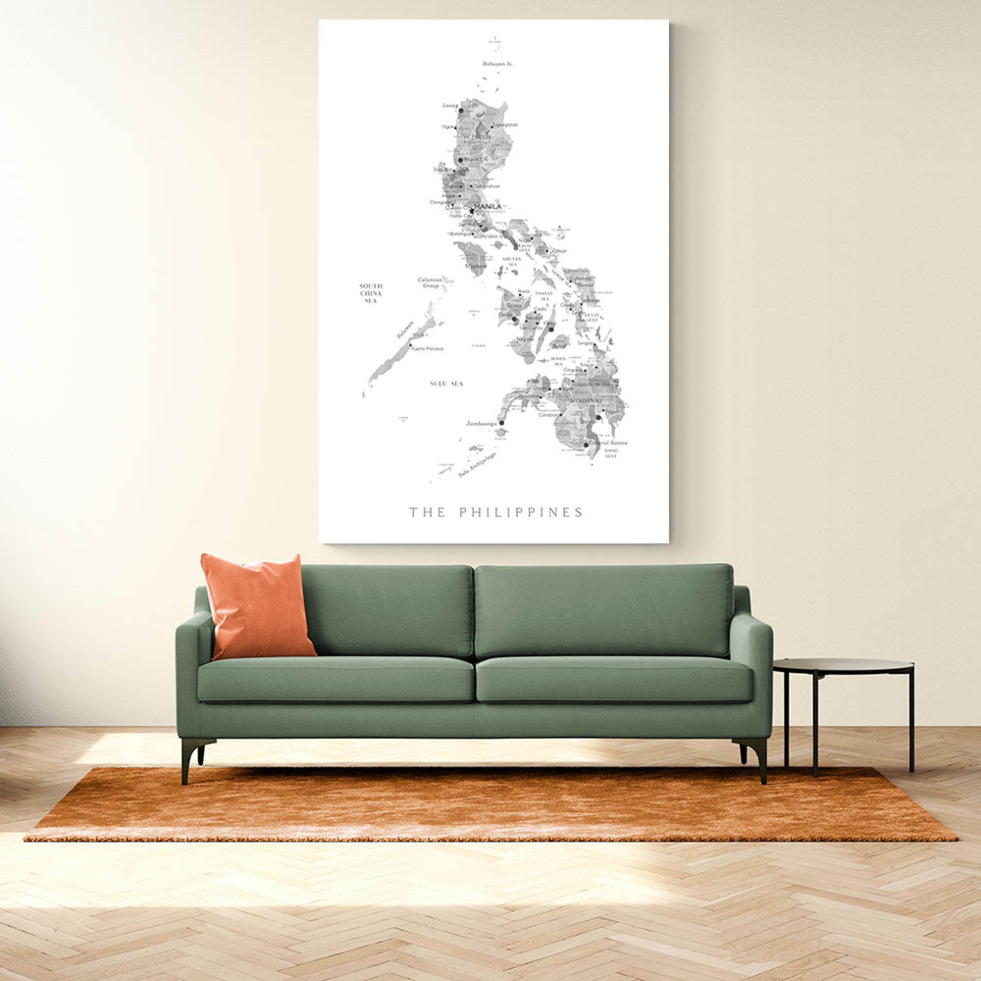 Gray watercolor map of Philippines Wall Art