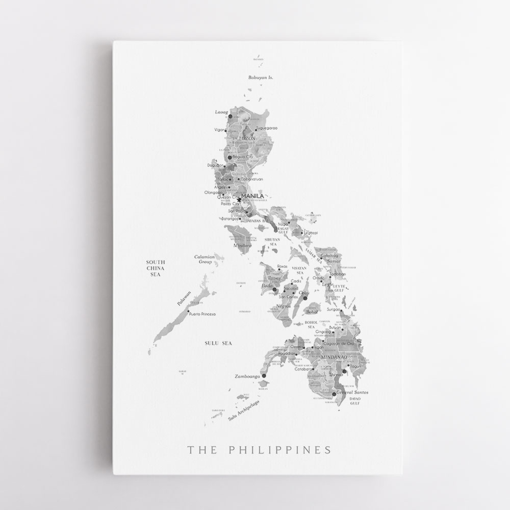 Gray watercolor map of Philippines Wall Art
