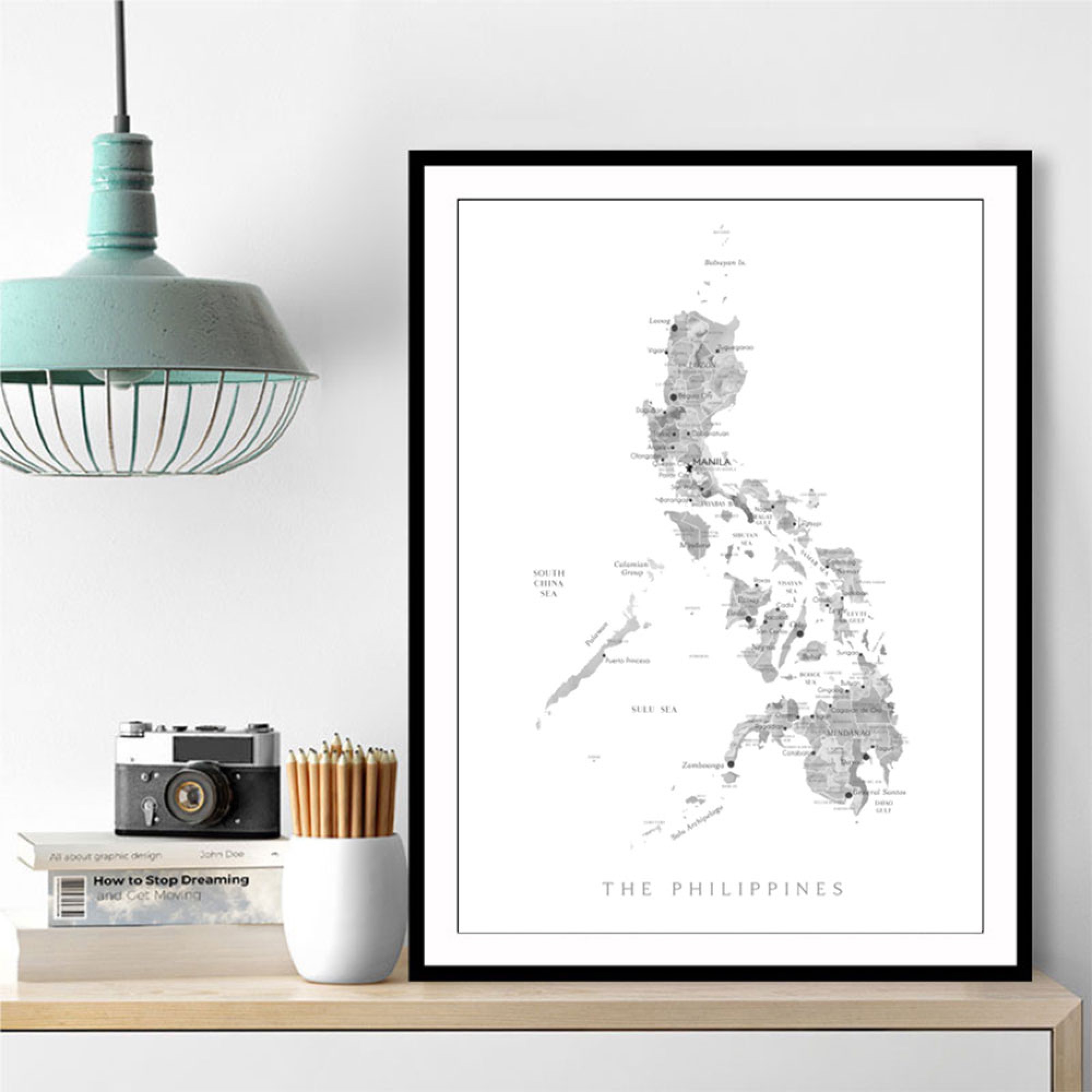 Gray watercolor map of Philippines Wall Art