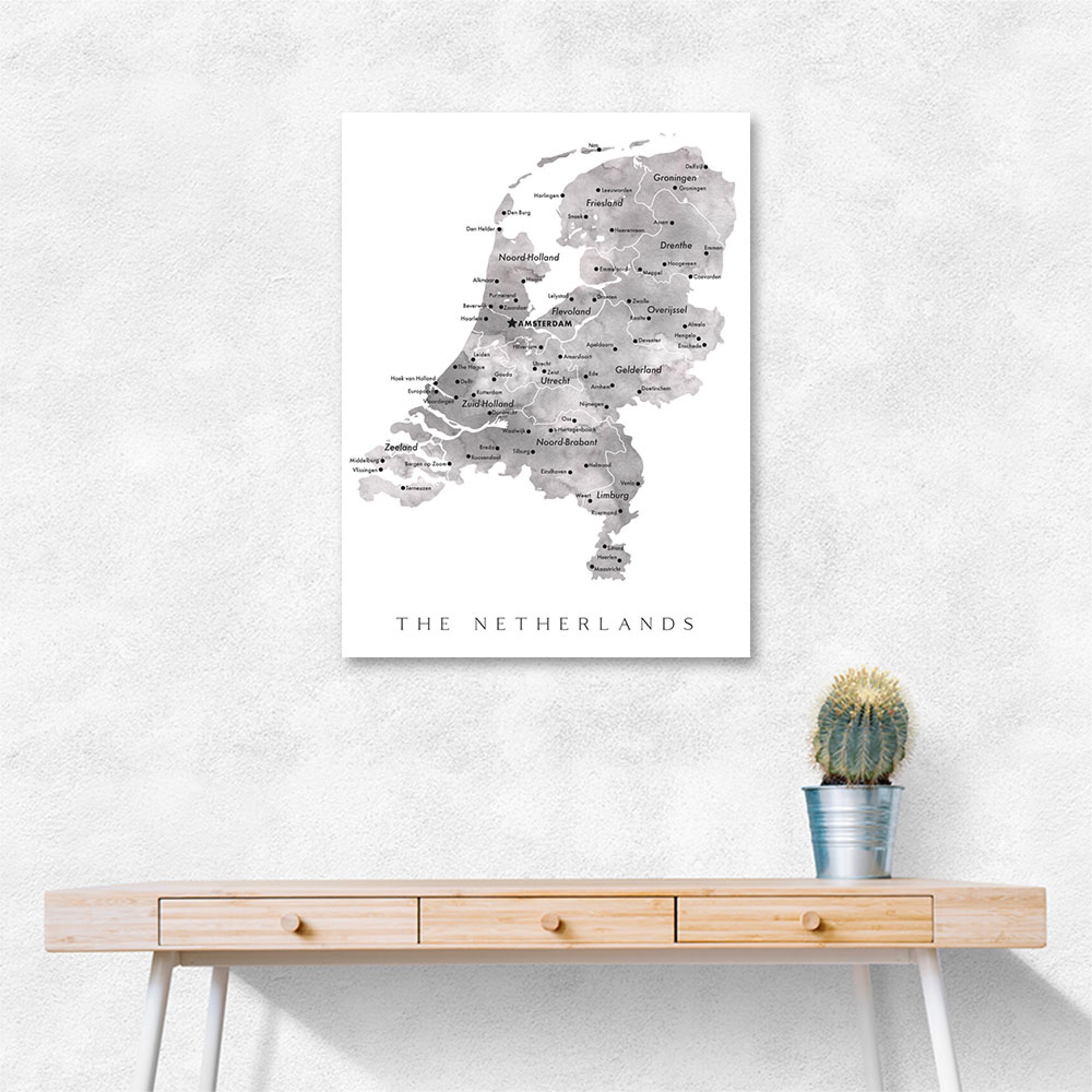 Gray map of the Netherlands Wall Art