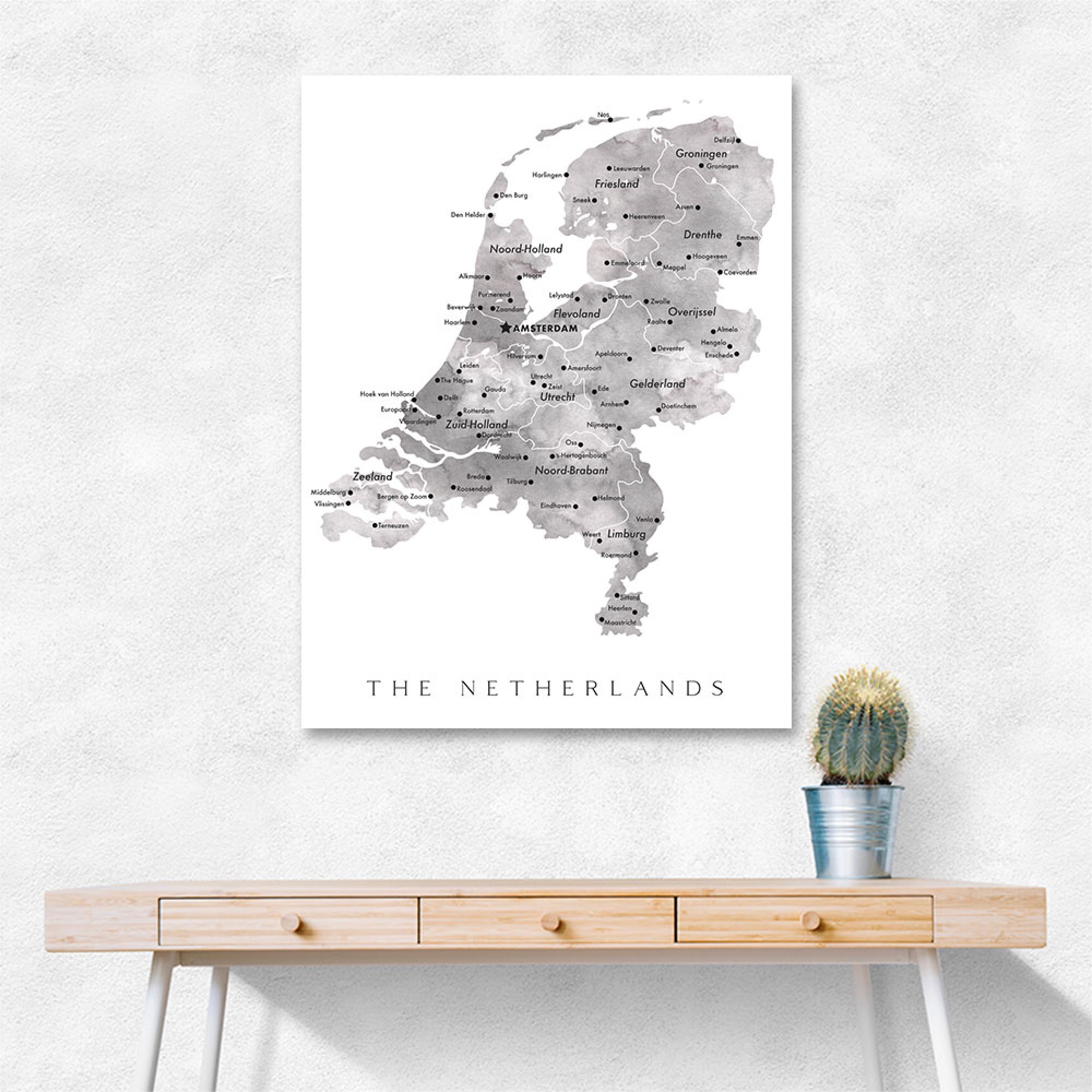 Gray map of the Netherlands Wall Art