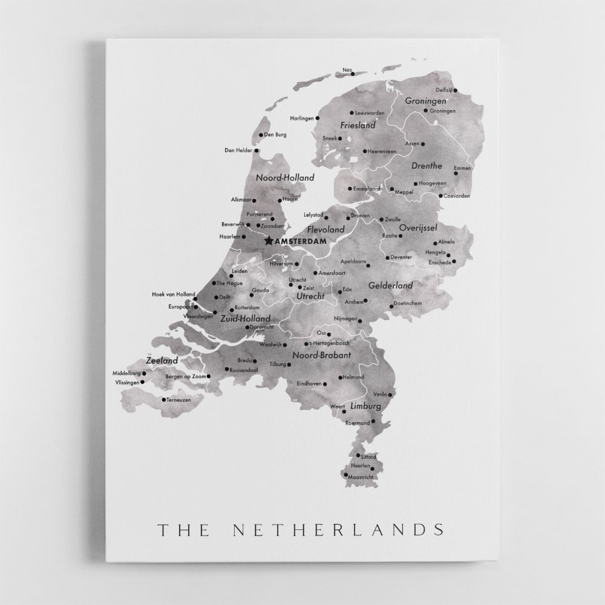 Gray map of the Netherlands Wall Art
