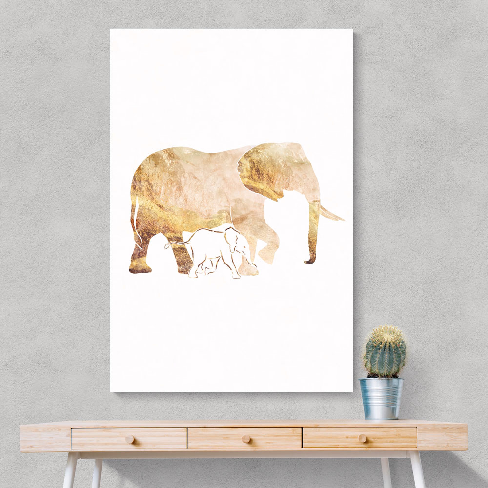 White Gold Elephants Wall Art