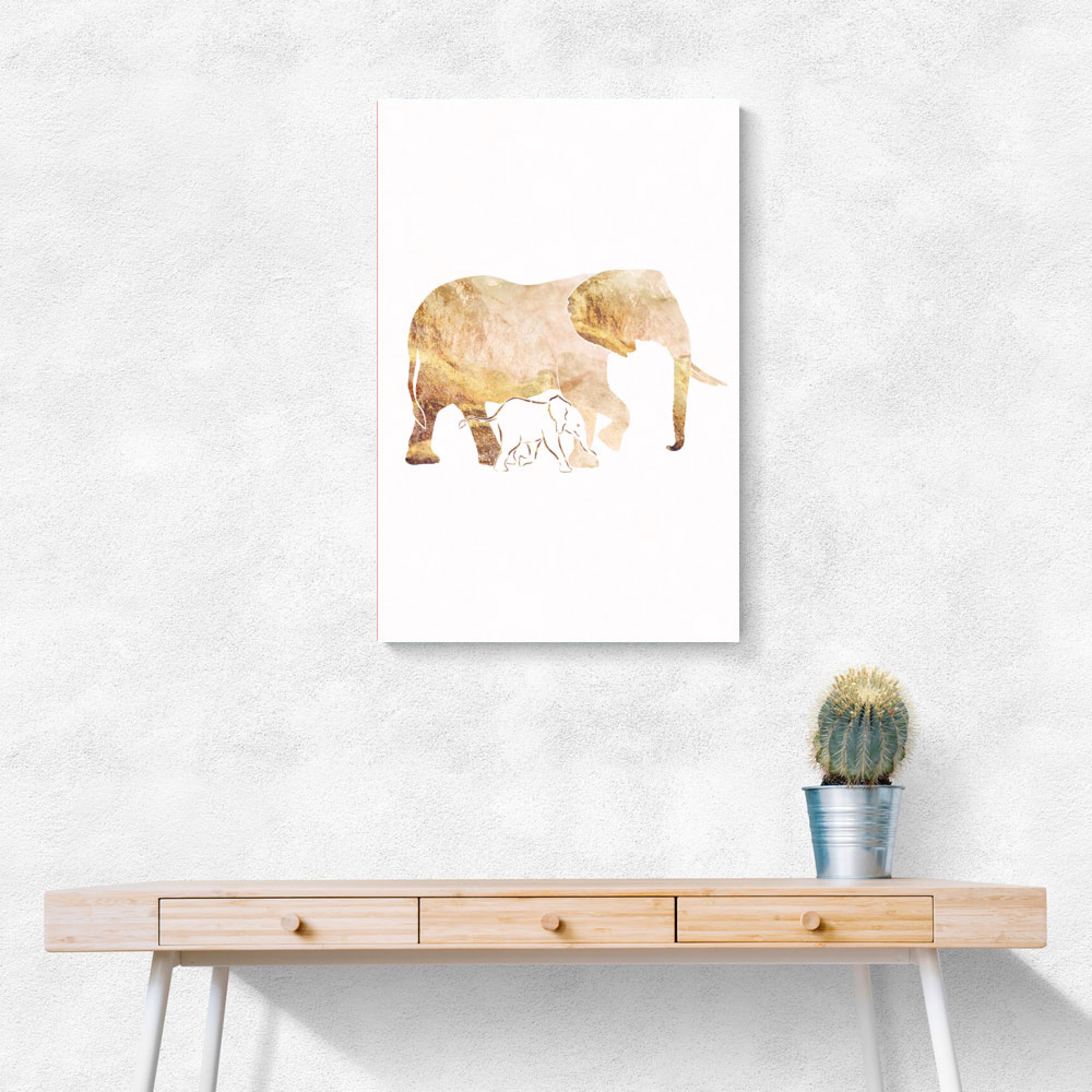 White Gold Elephants Wall Art