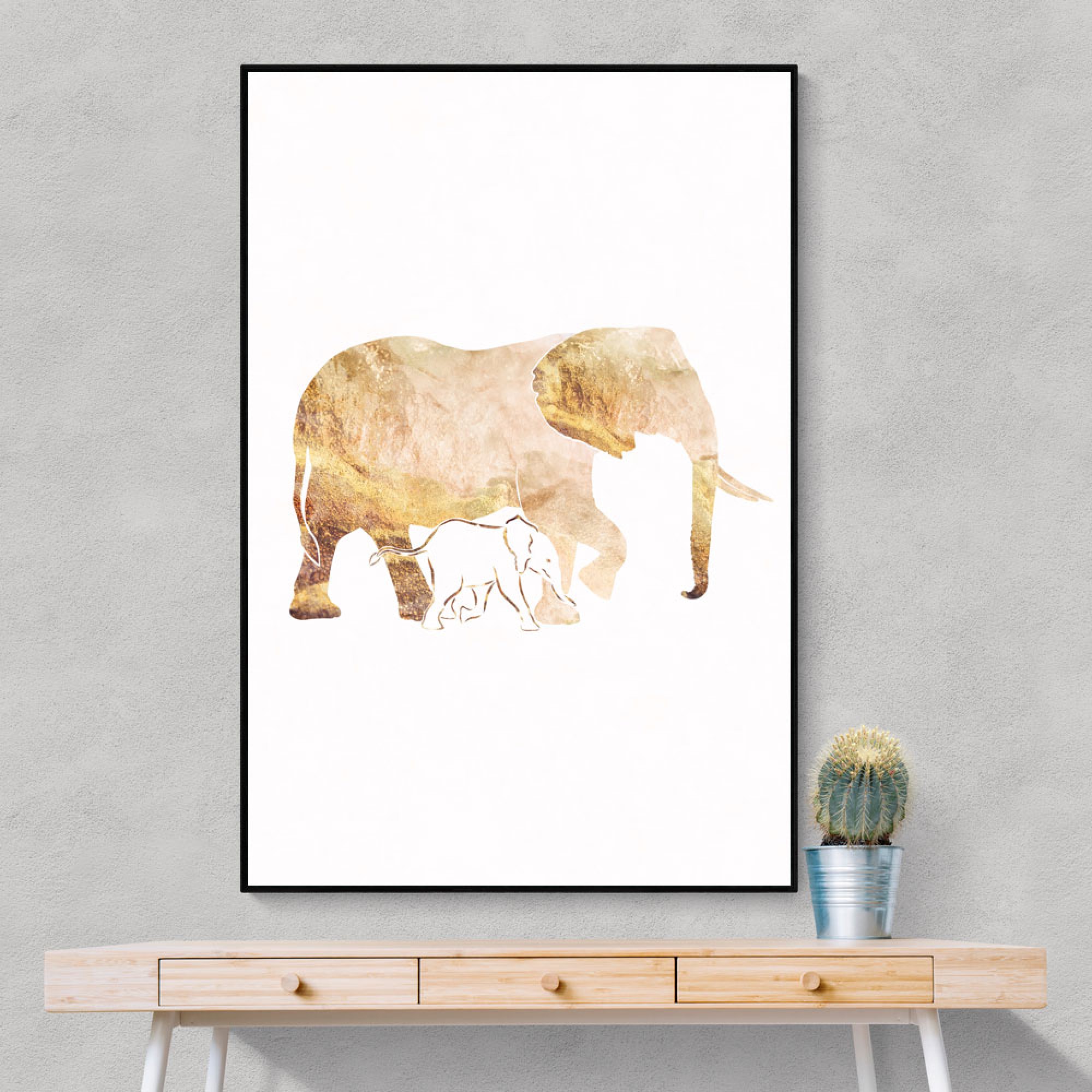 White Gold Elephants Wall Art