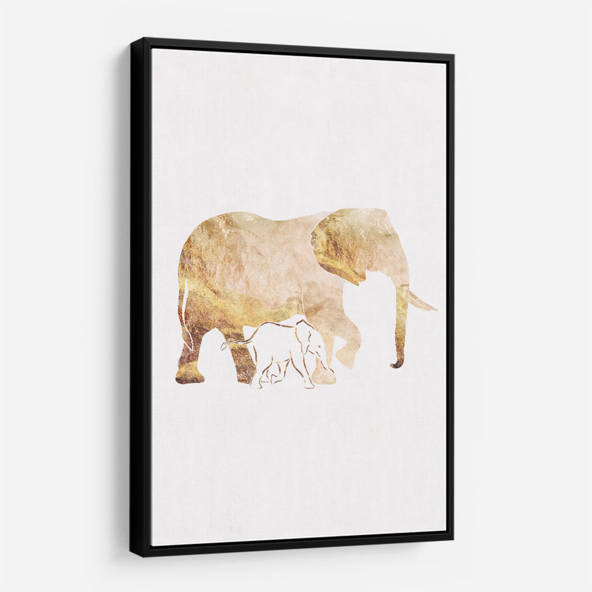 White Gold Elephants Wall Art