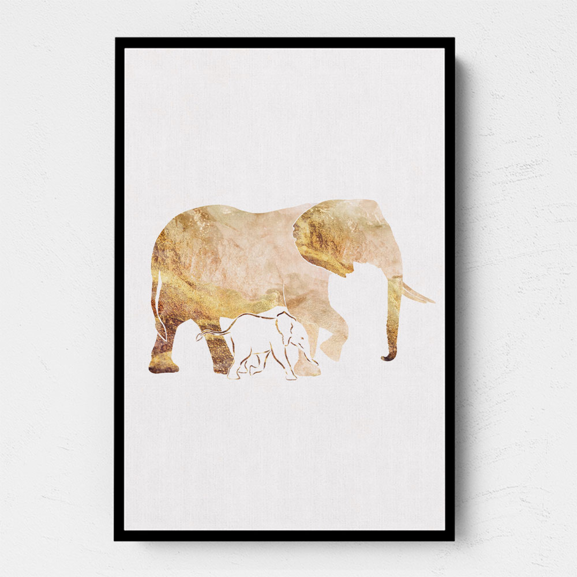 White Gold Elephants Wall Art