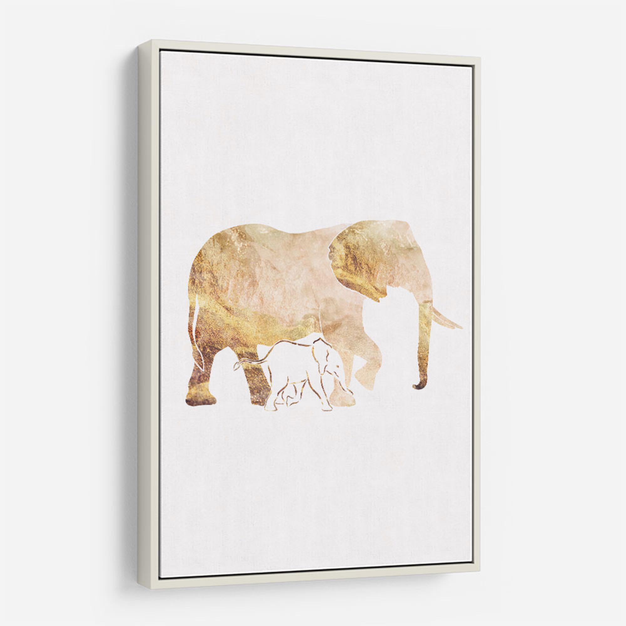 White Gold Elephants Wall Art