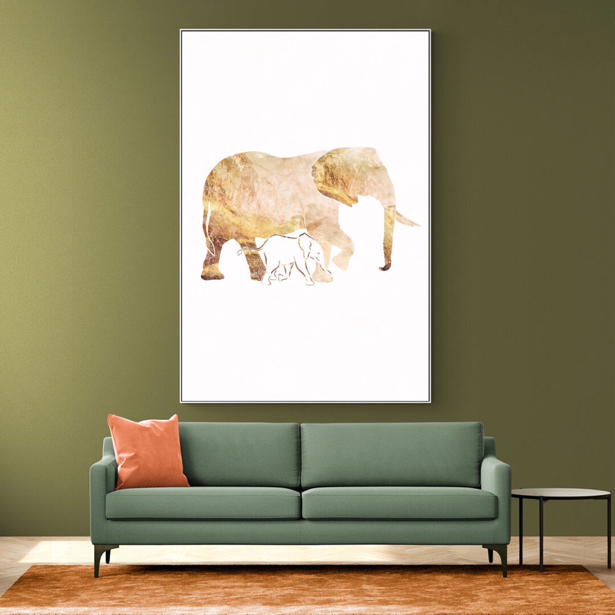 White Gold Elephants Wall Art