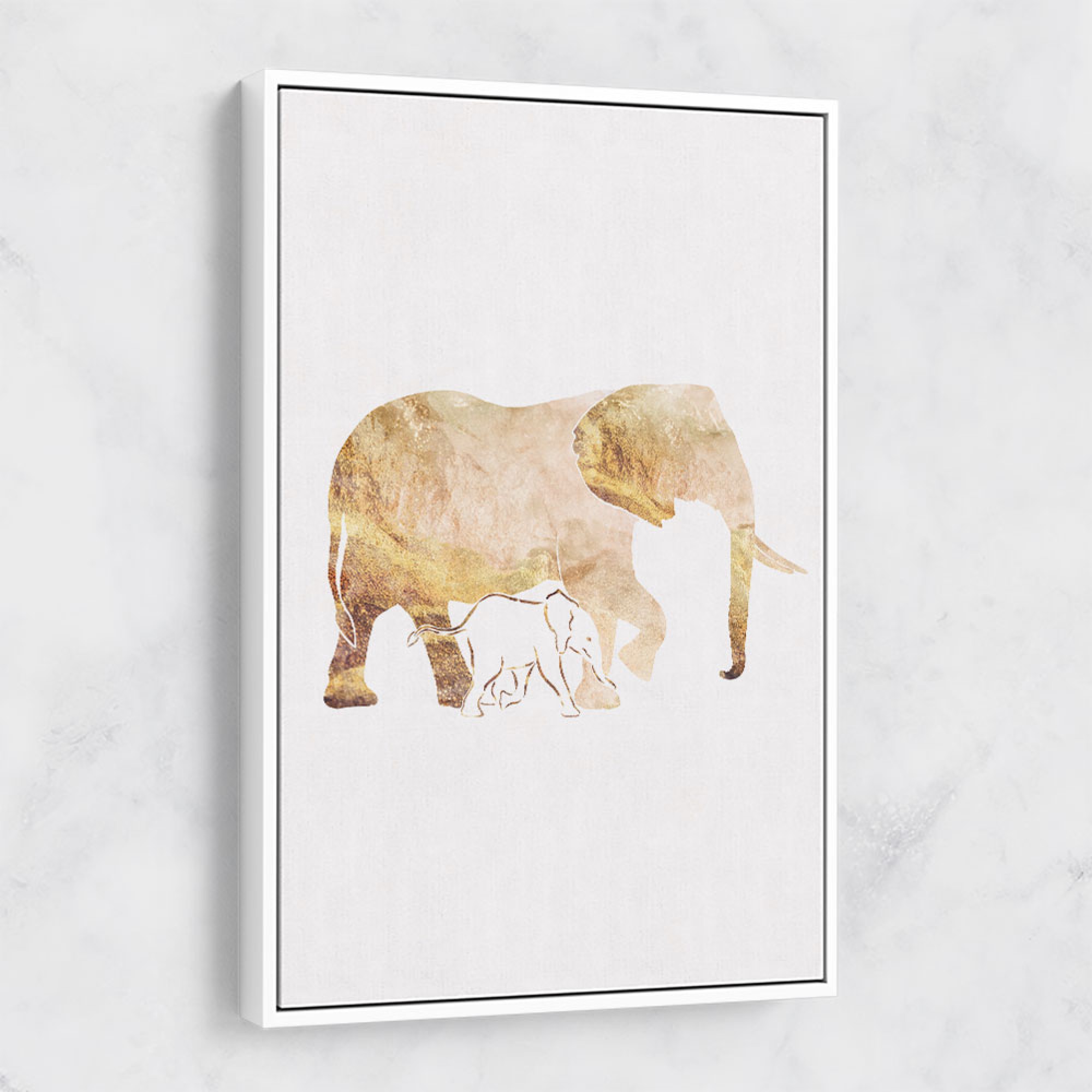 White Gold Elephants Wall Art