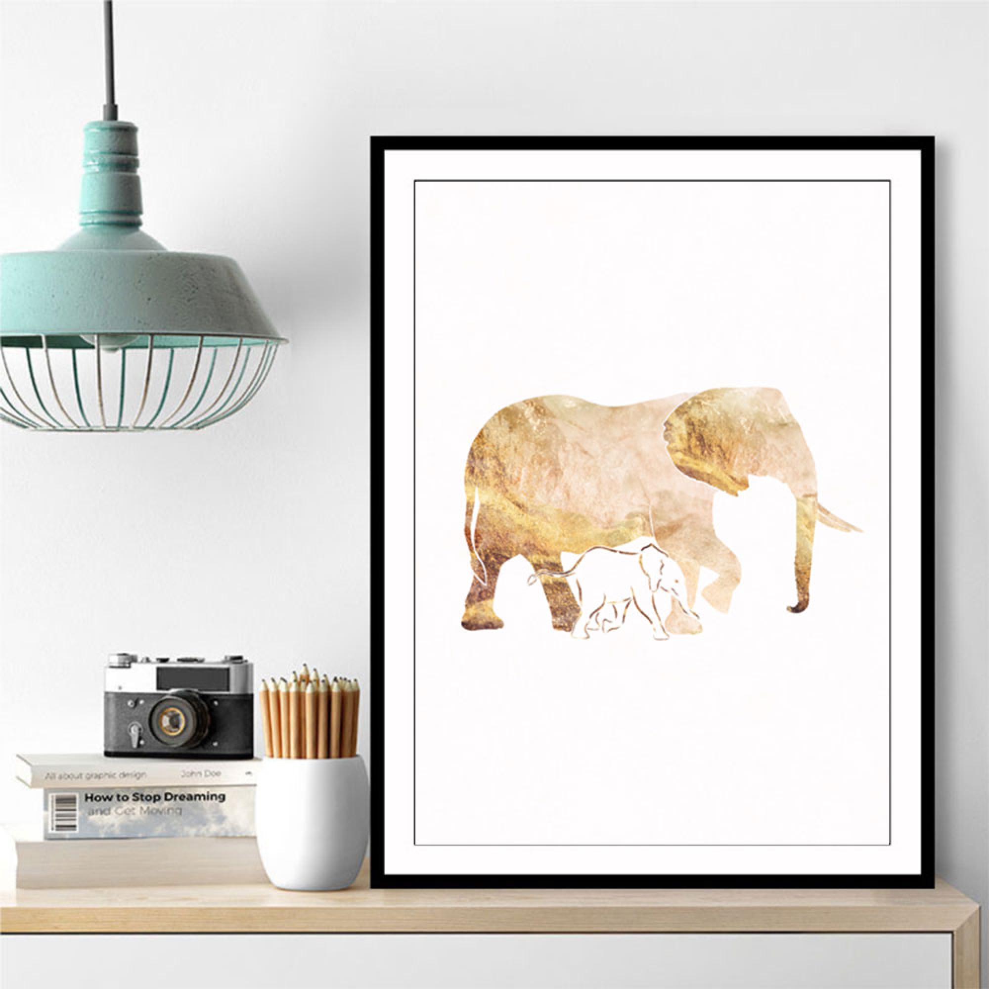 White Gold Elephants Wall Art