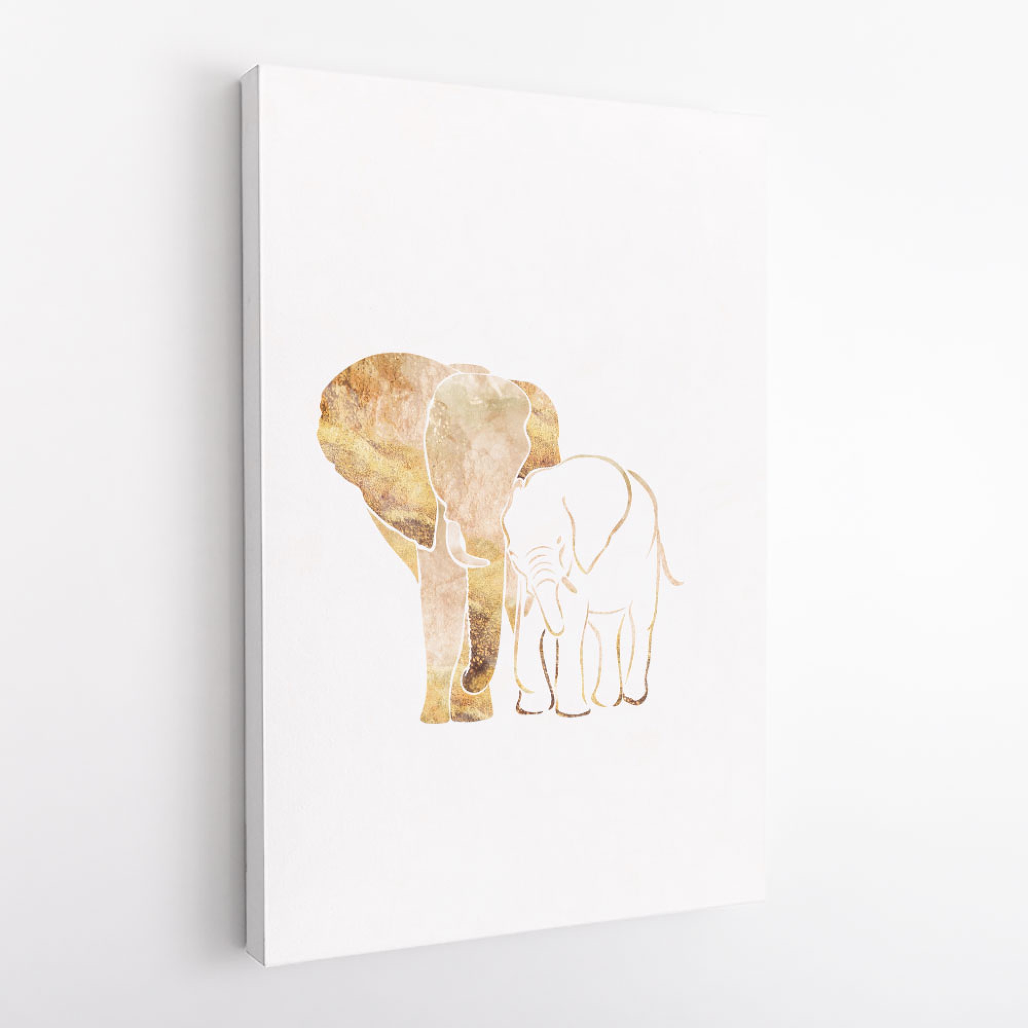 White Gold Elephants 2 Wall Art