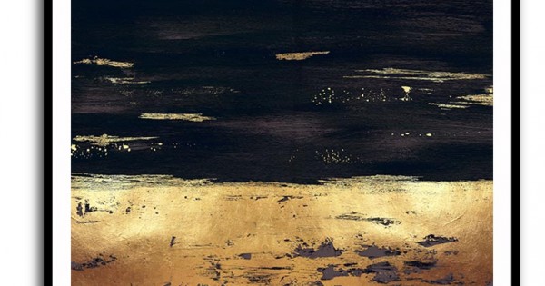 Golden Black River Abstract Wall Art