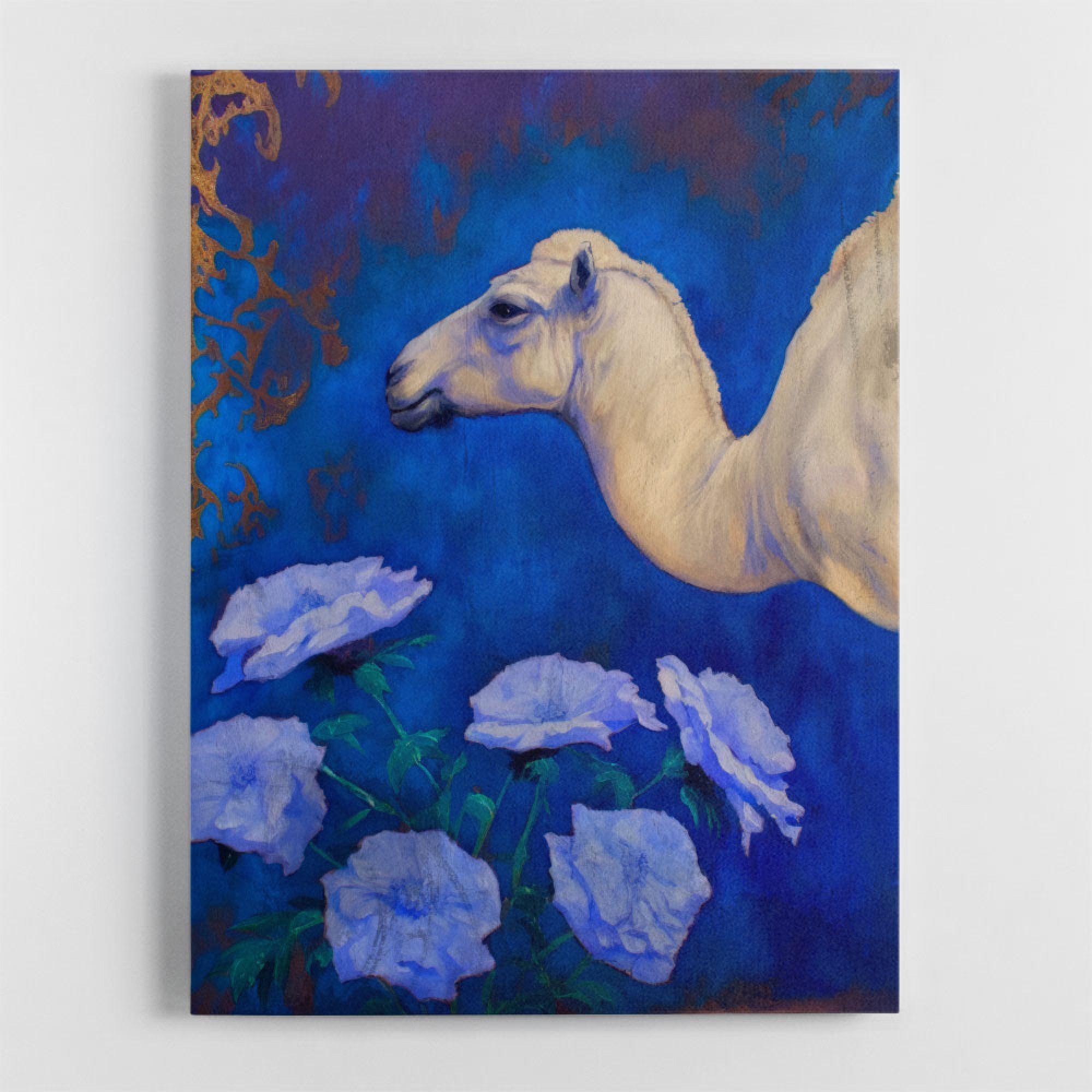 Camel With Blue Flowers Wall Art