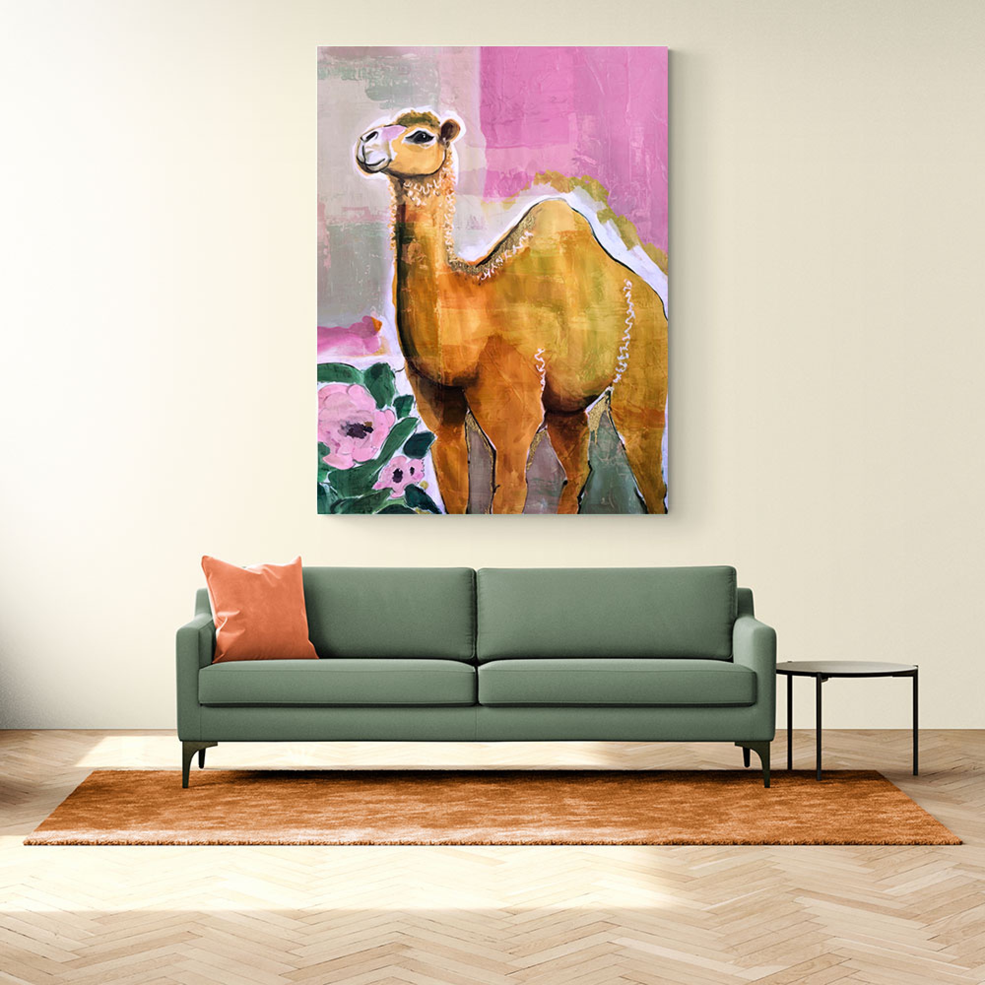 Camel With Pink Flowers Wall Art