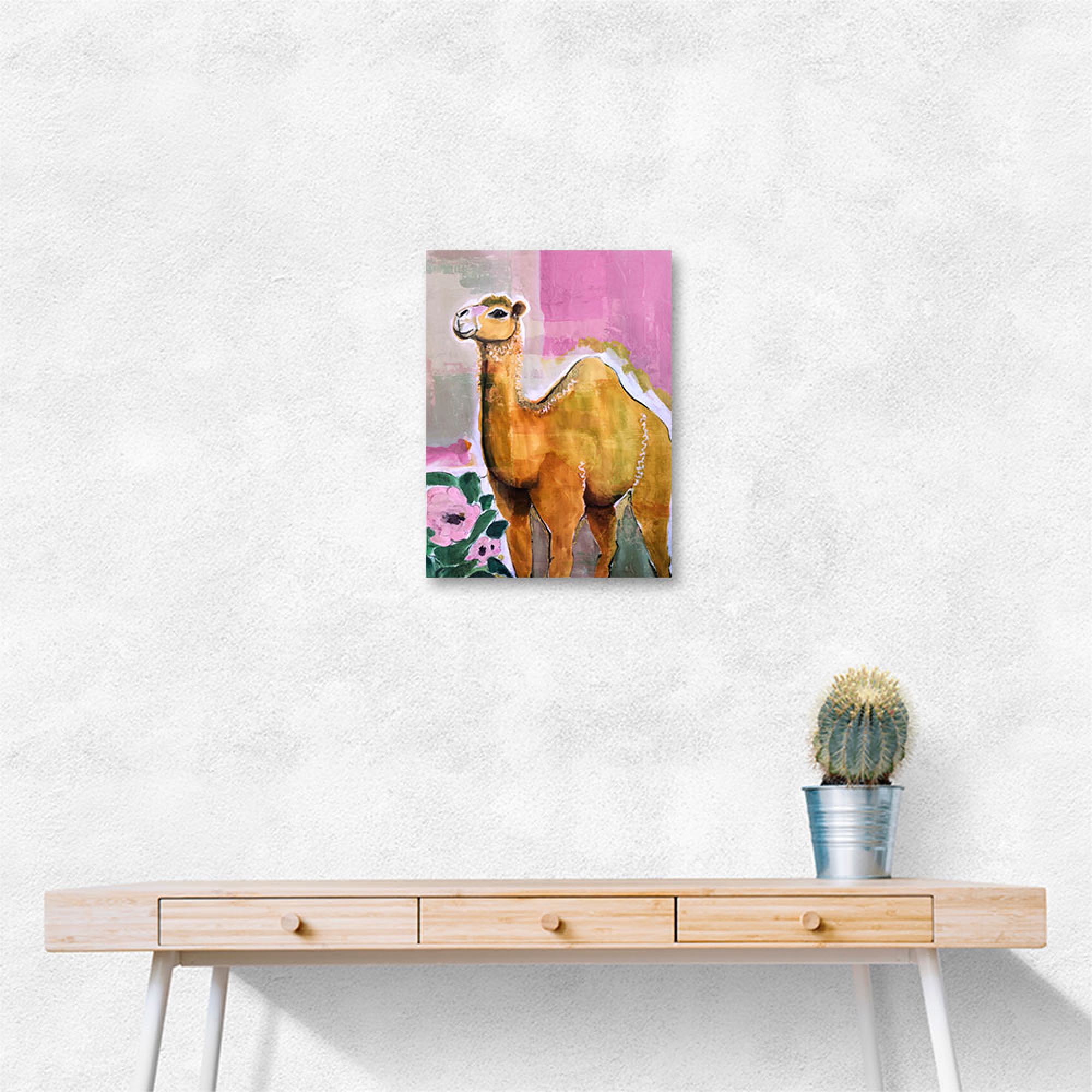 Camel With Pink Flowers Wall Art
