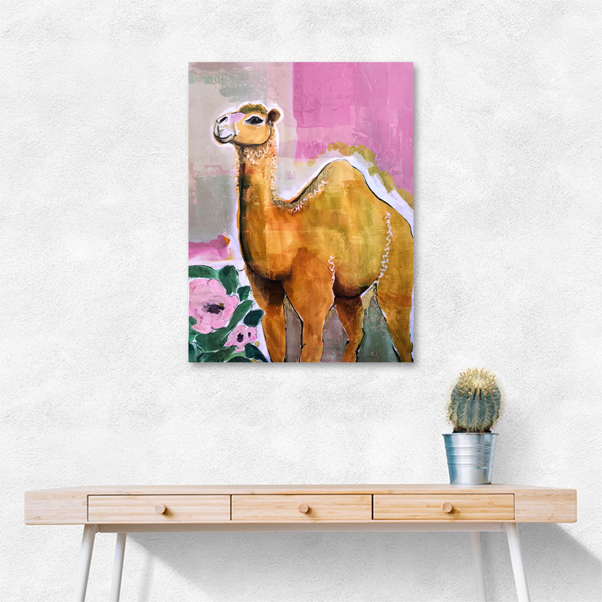 Camel With Pink Flowers Wall Art