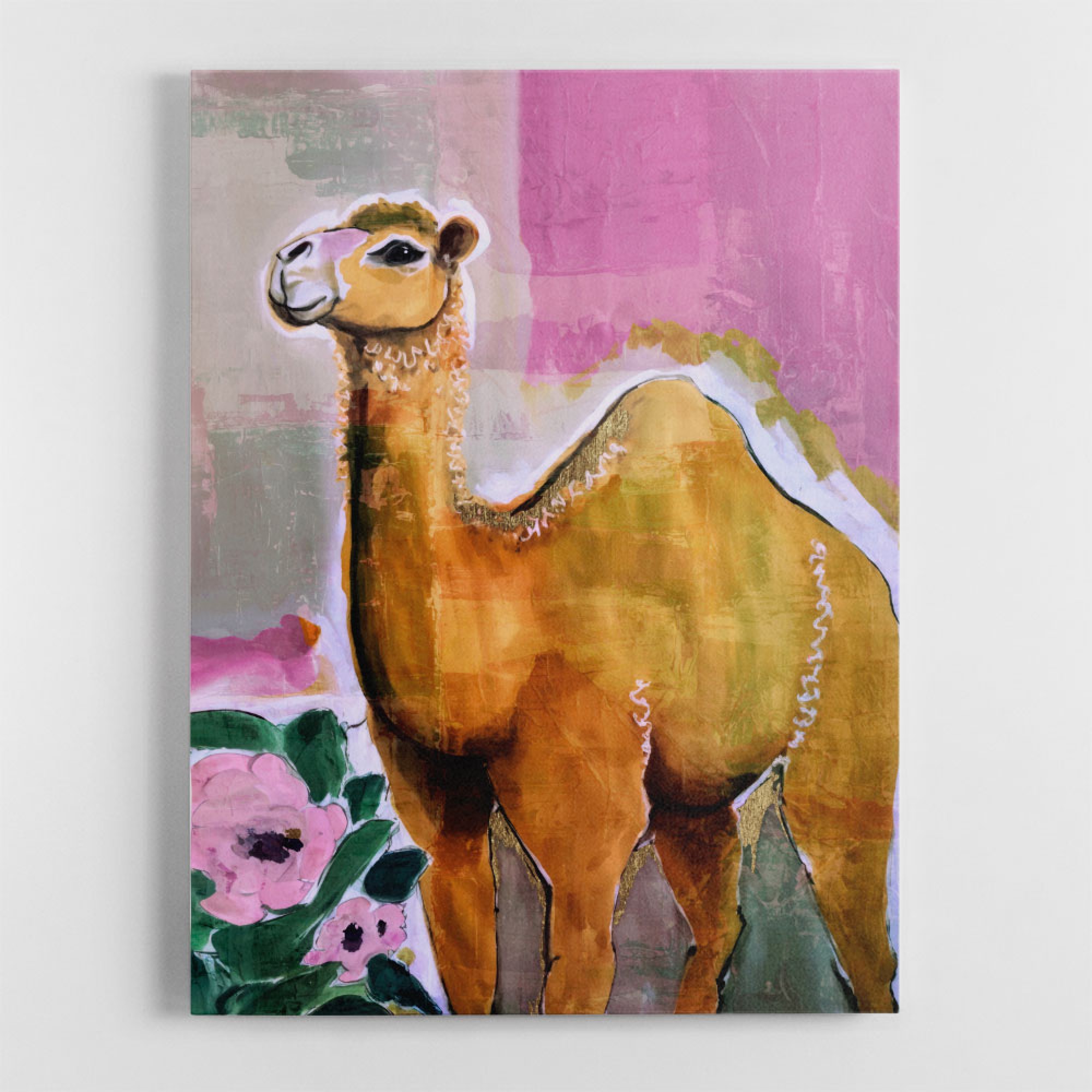 Camel With Pink Flowers Wall Art