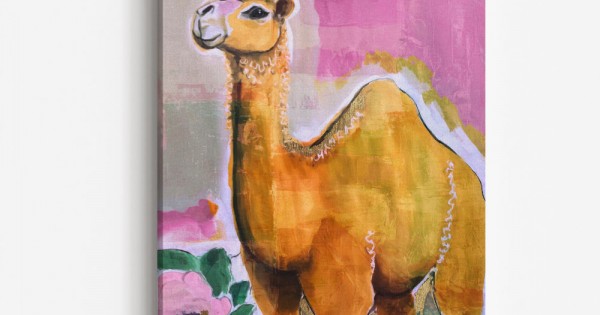 Camel With Pink Flowers Wall Art