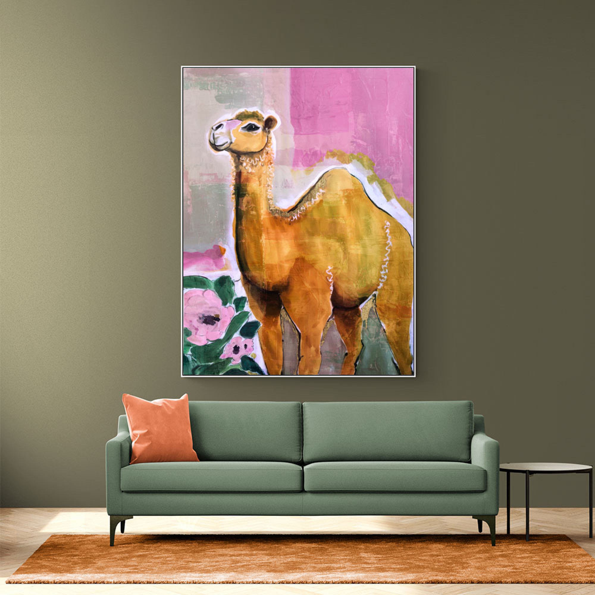 Camel With Pink Flowers Wall Art