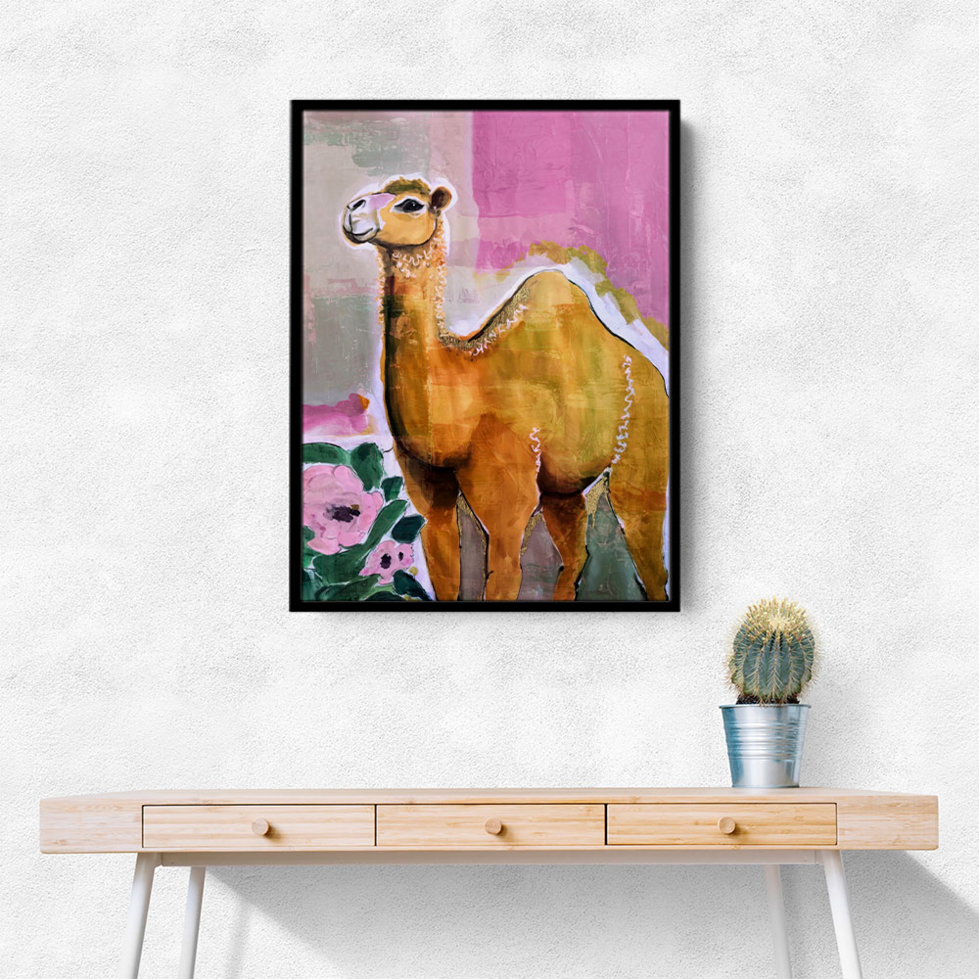 Camel With Pink Flowers Wall Art