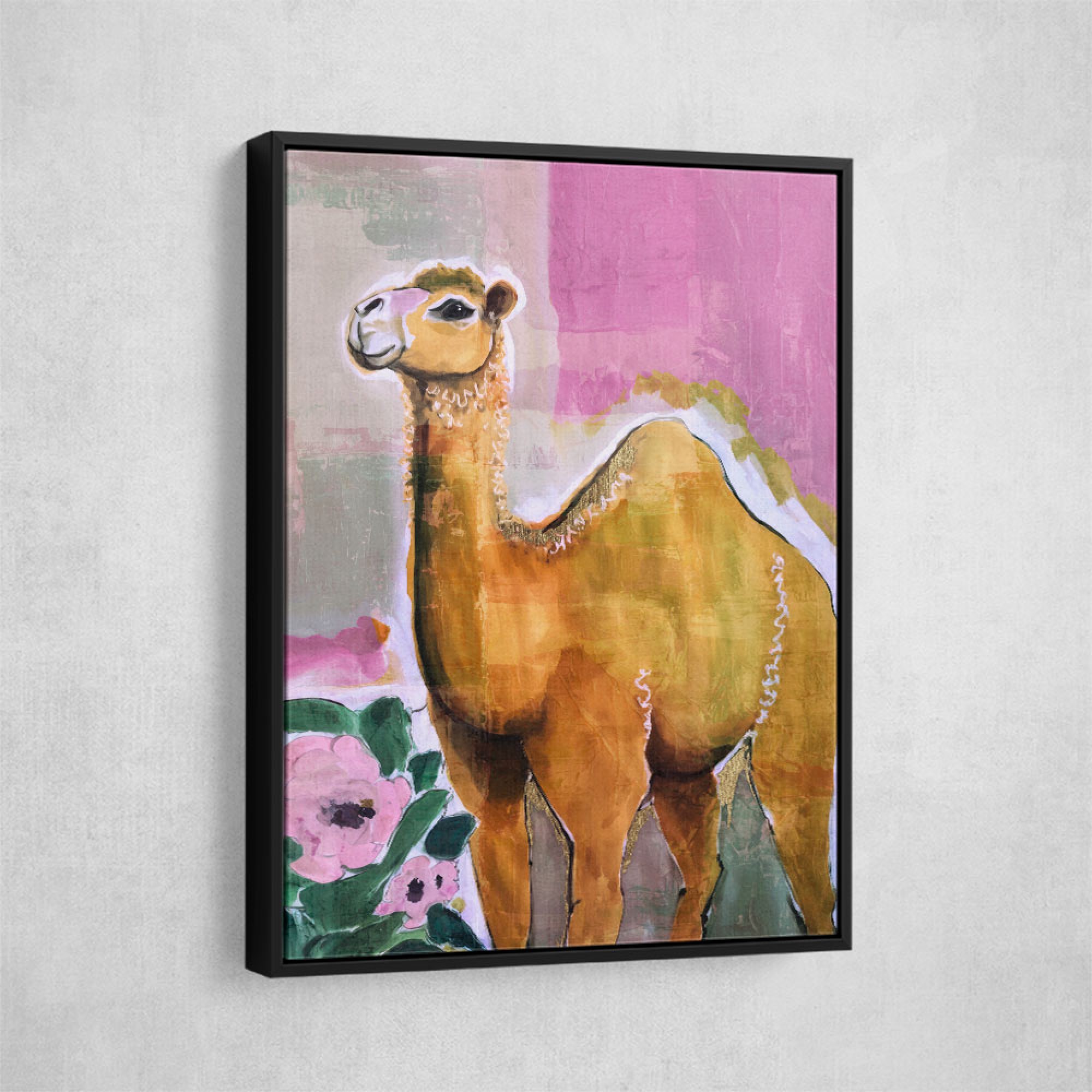 Camel With Pink Flowers Wall Art
