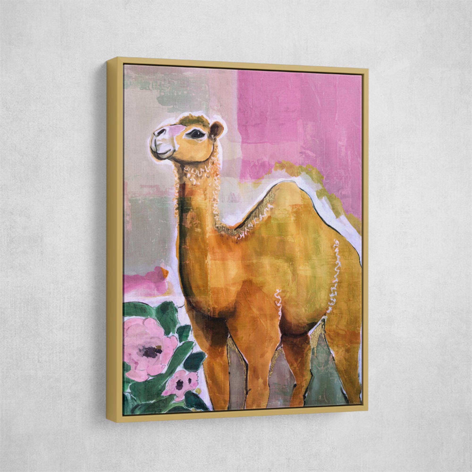 Camel With Pink Flowers Wall Art