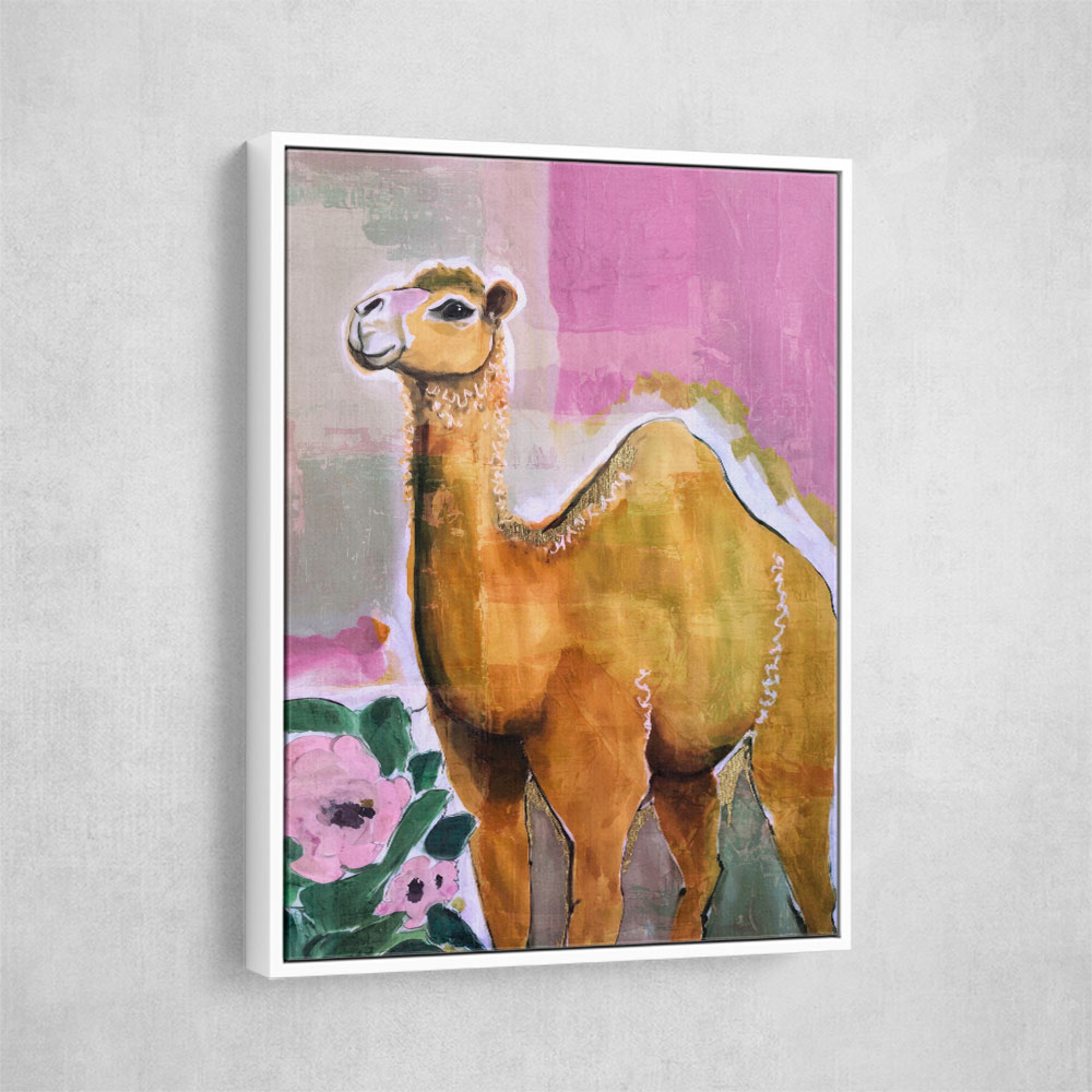 Camel With Pink Flowers Wall Art