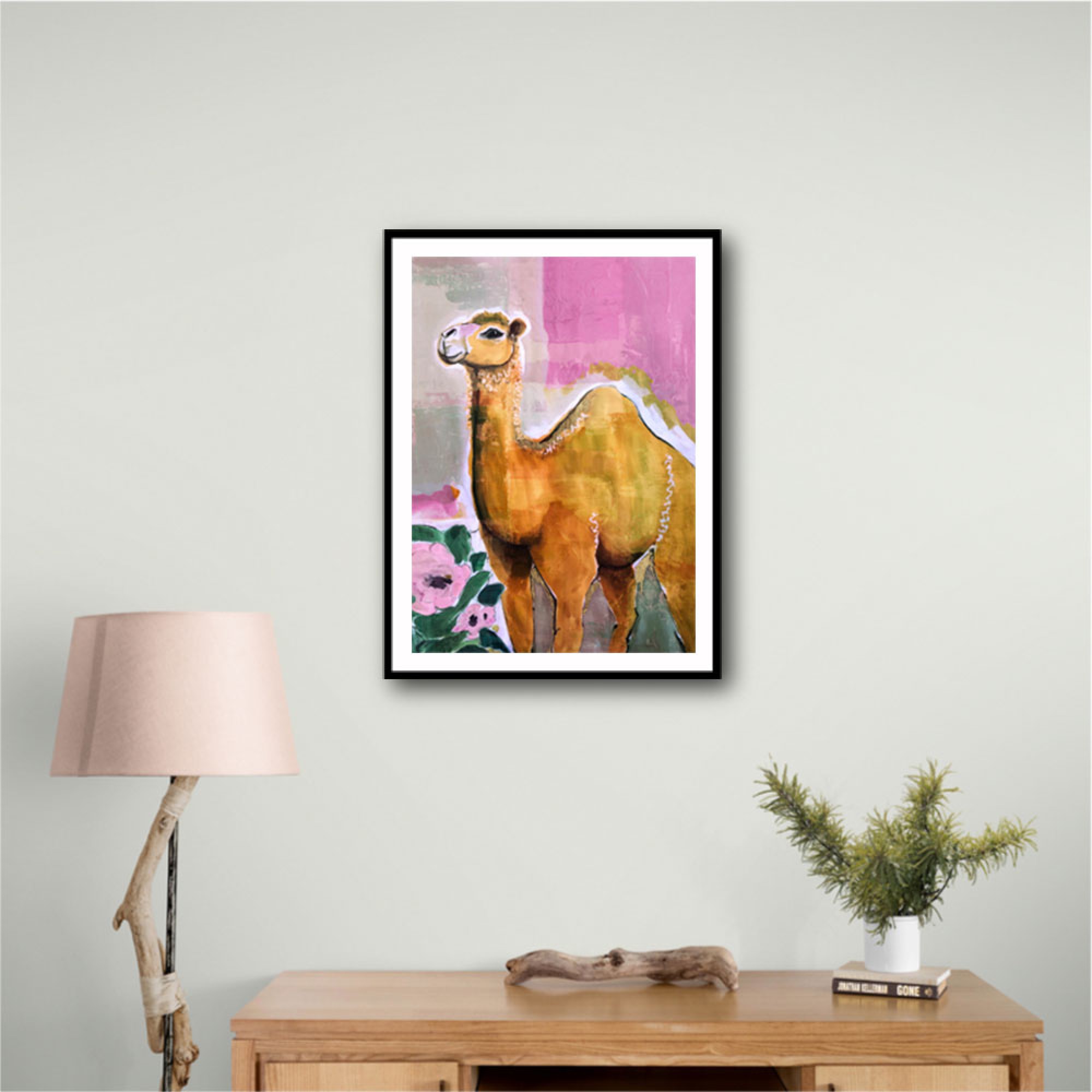 Camel With Pink Flowers Wall Art