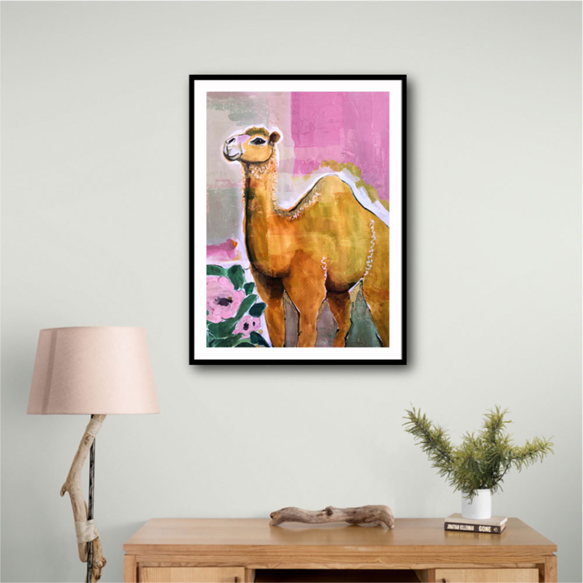 Camel With Pink Flowers Wall Art