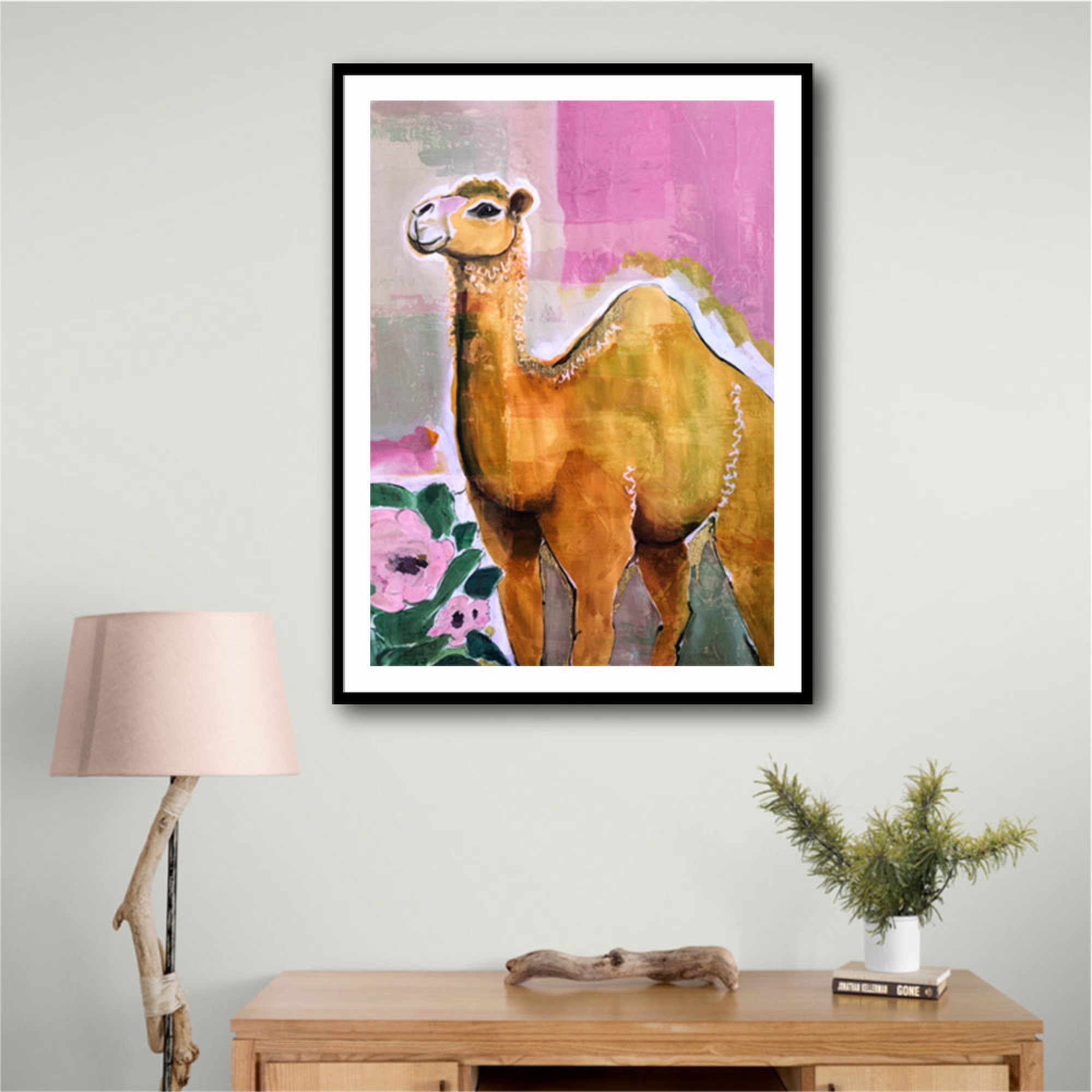 Camel With Pink Flowers Wall Art
