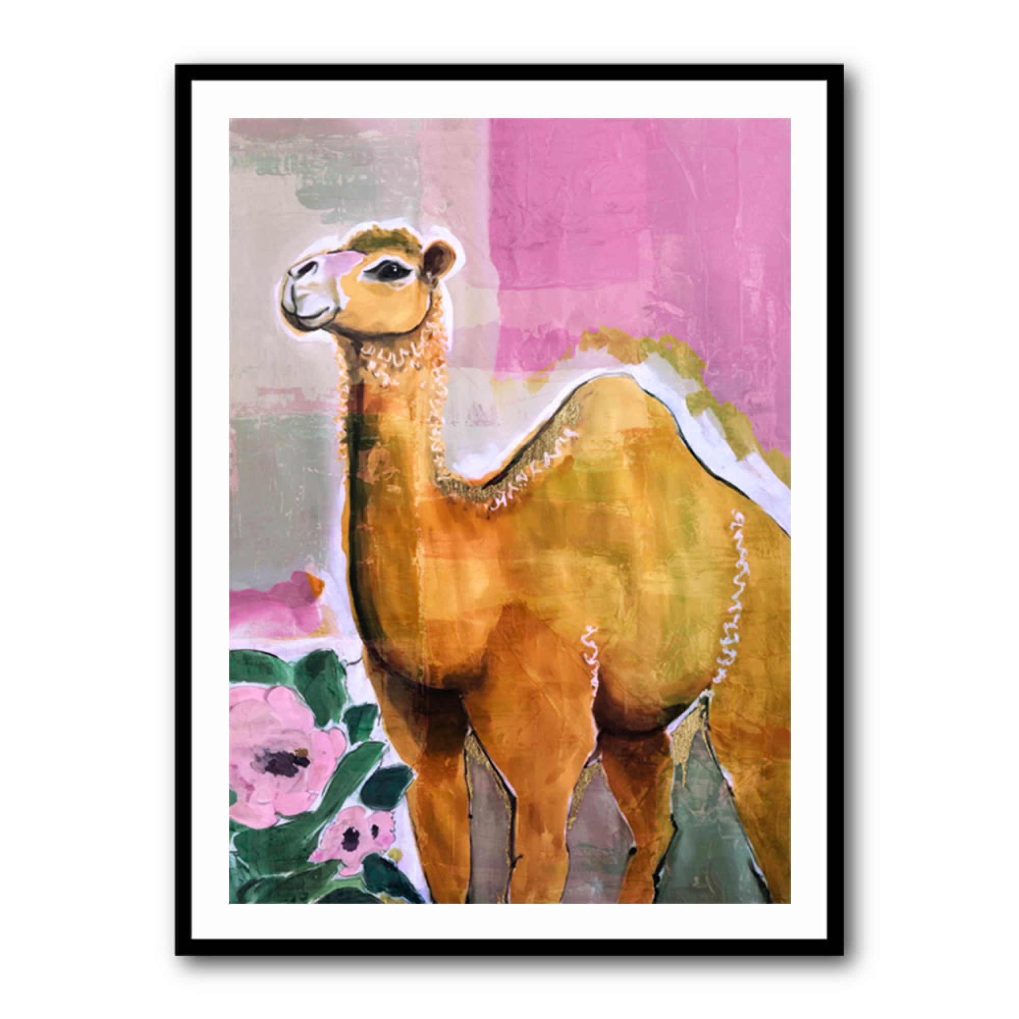 Camel With Pink Flowers Wall Art