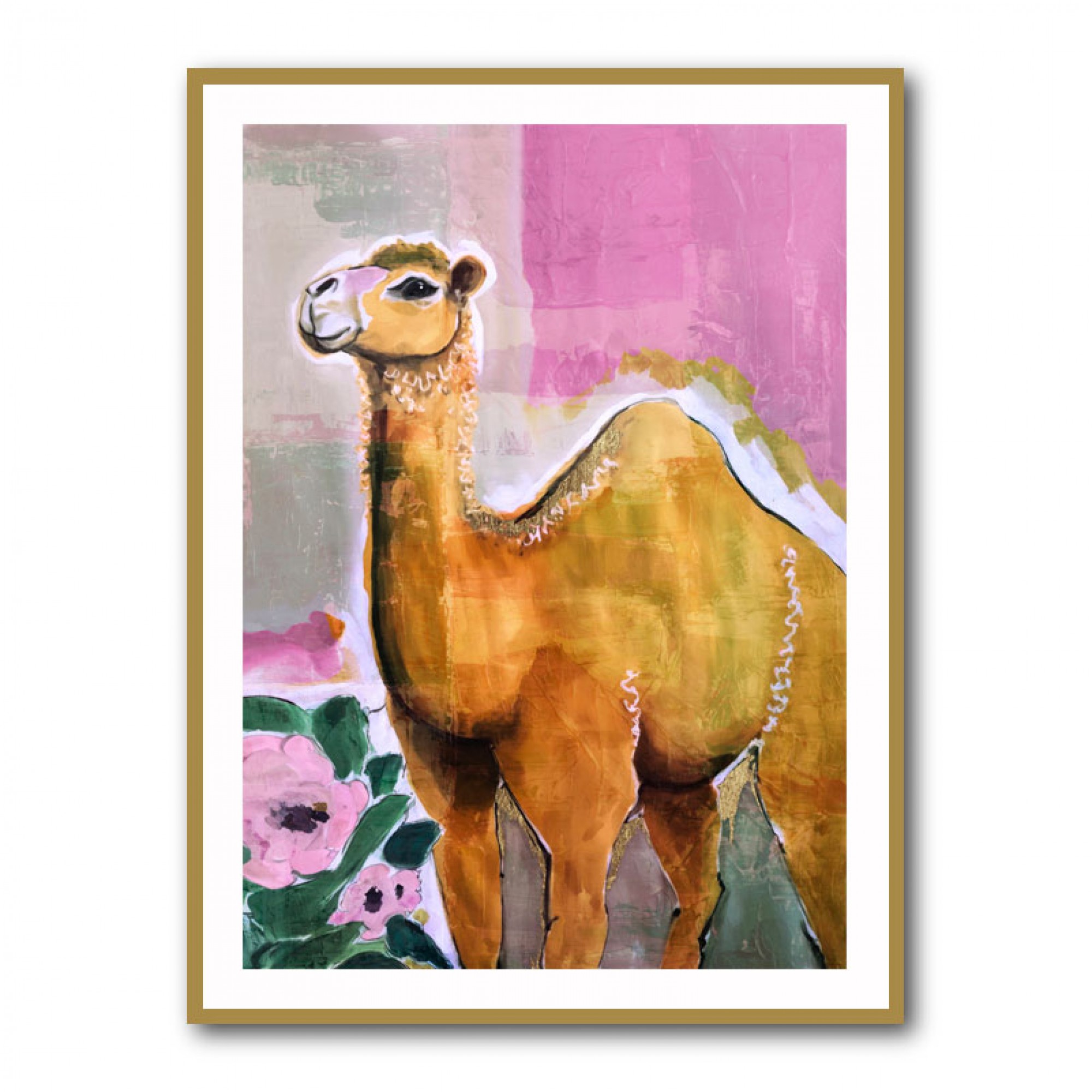 Camel With Pink Flowers Wall Art