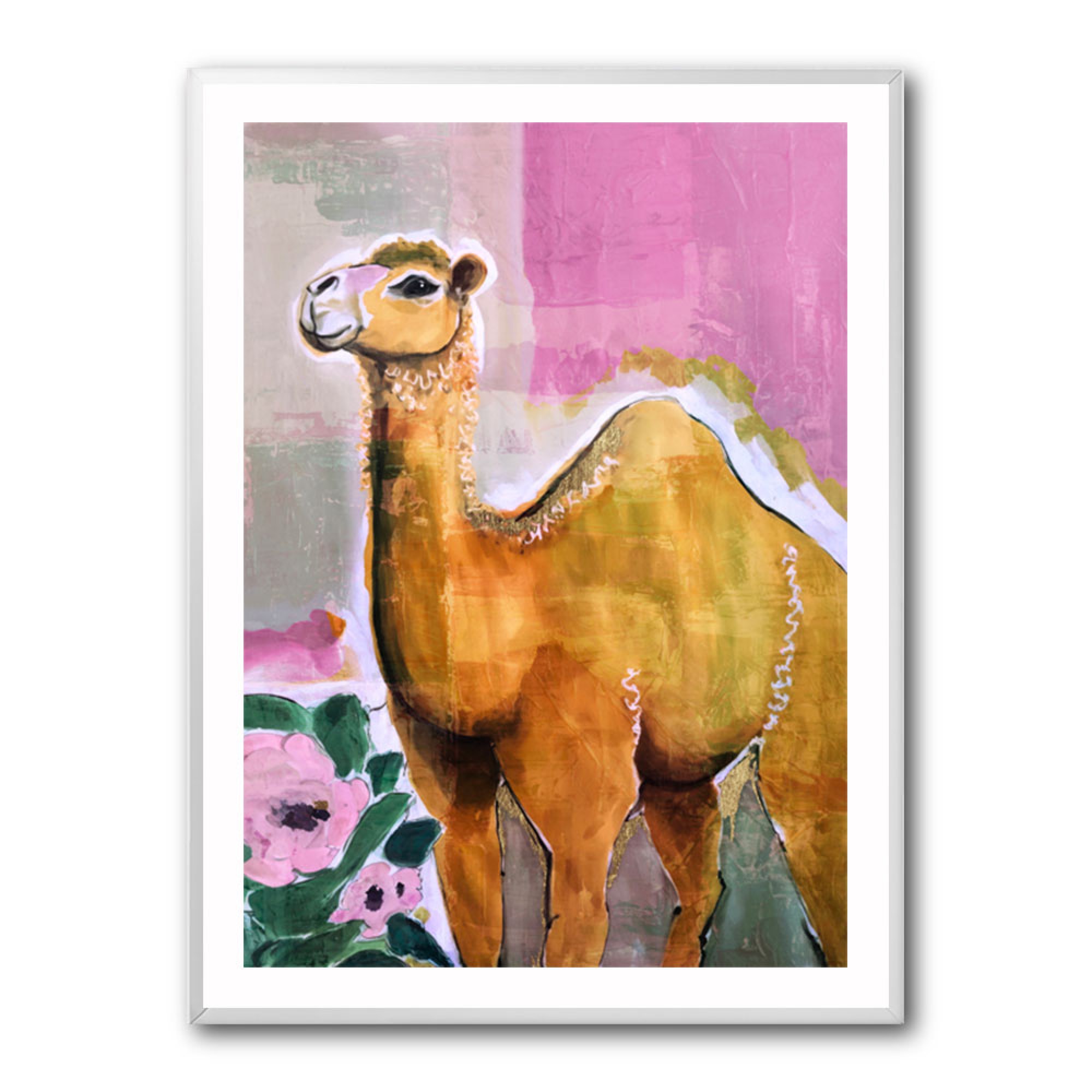 Camel With Pink Flowers Wall Art