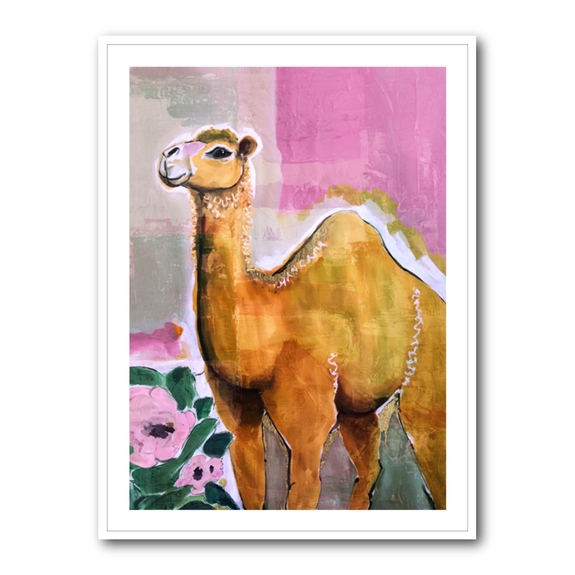 Camel With Pink Flowers Wall Art