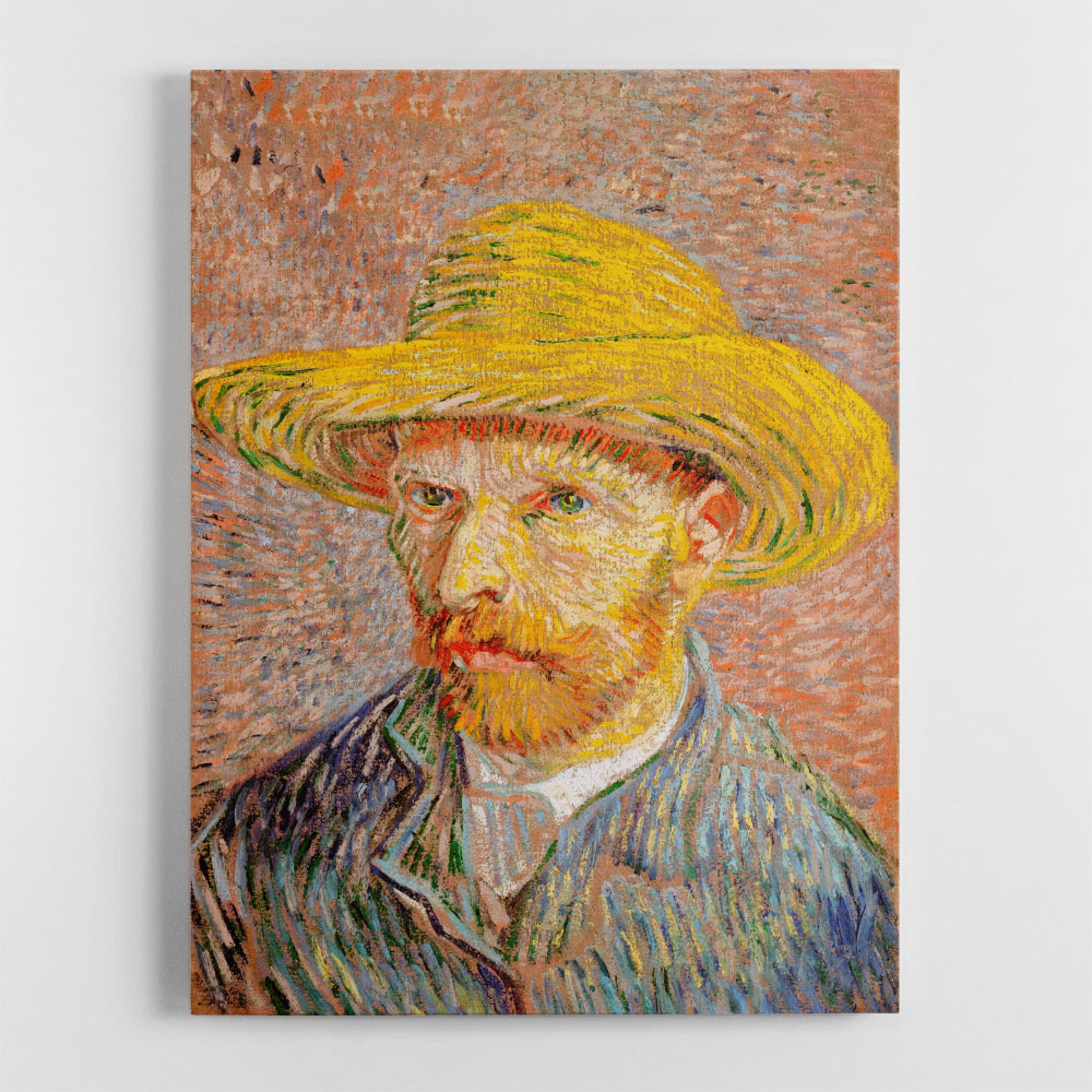 Self Portrait with a Straw Hat (1887) by Vincent Van Gogh Wall Art