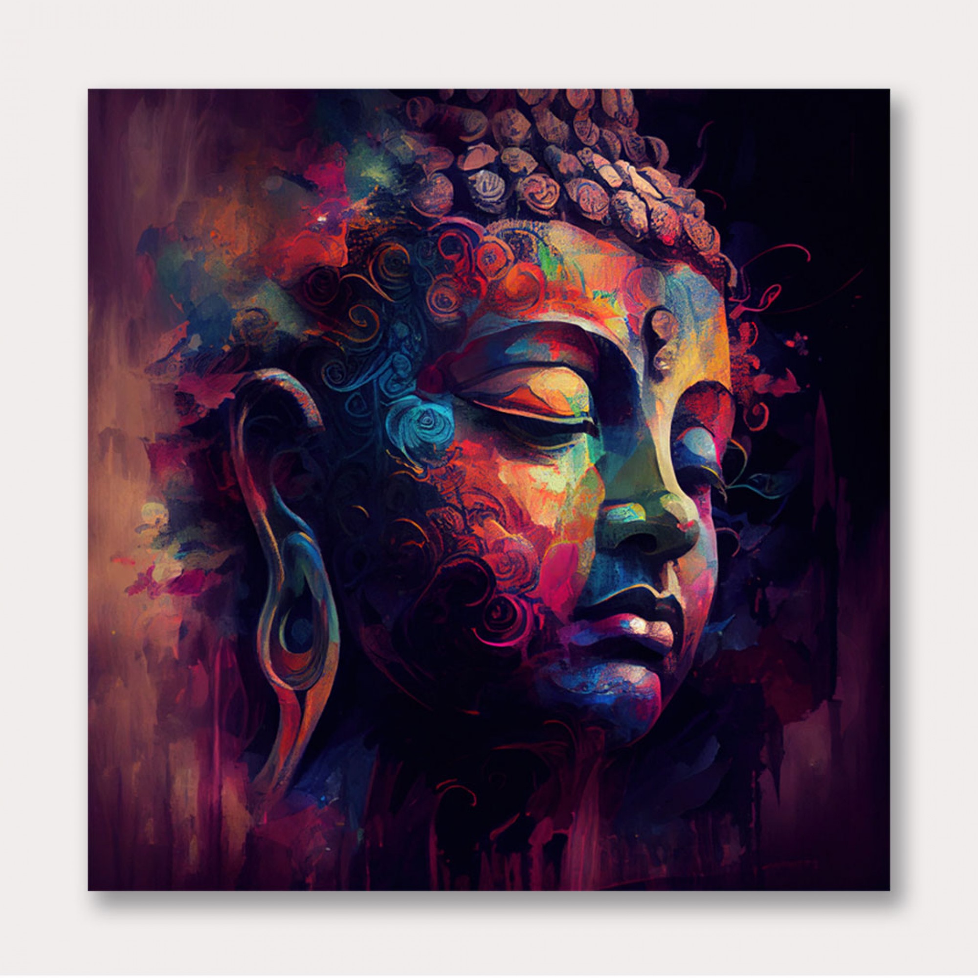 Buddha Head Abstract Color Square Wall Art