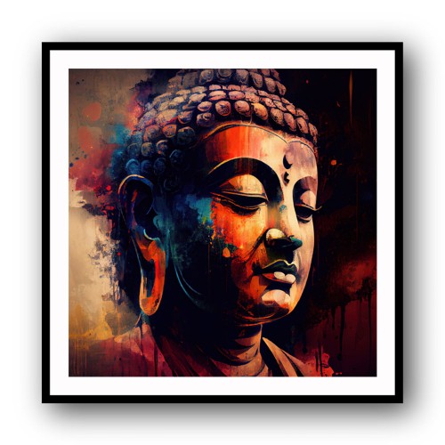 Buddha Head Abstract Color 7 Square Wall Art