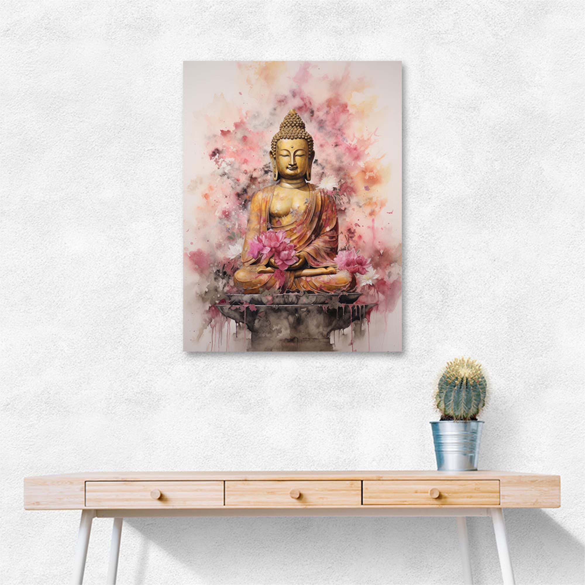 Buddha Statue Pink Water Color Wall Art