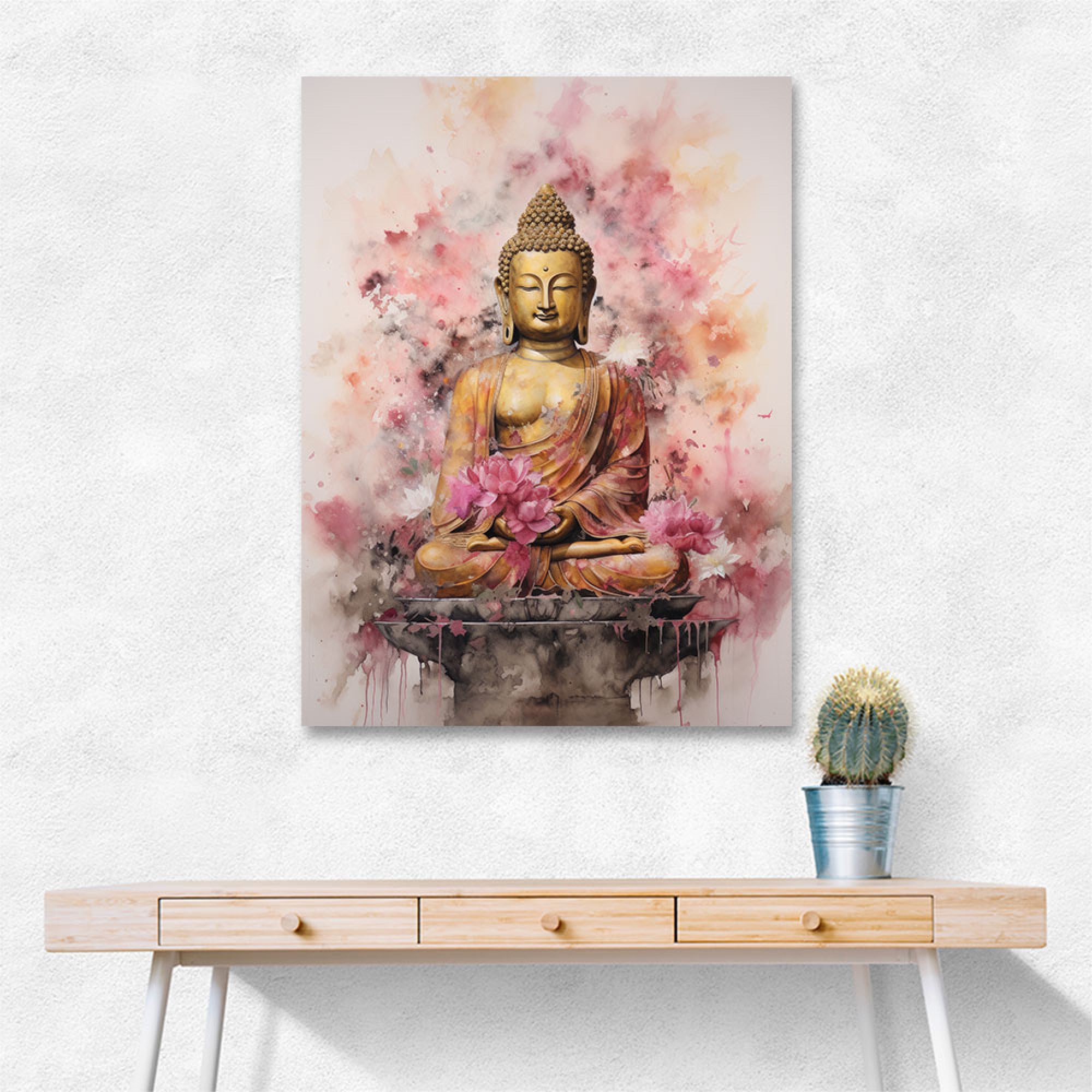 Buddha Statue Pink Water Color Wall Art