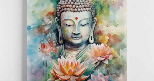 Buddha With a Lotus Flower Water Color 1 Wall Art