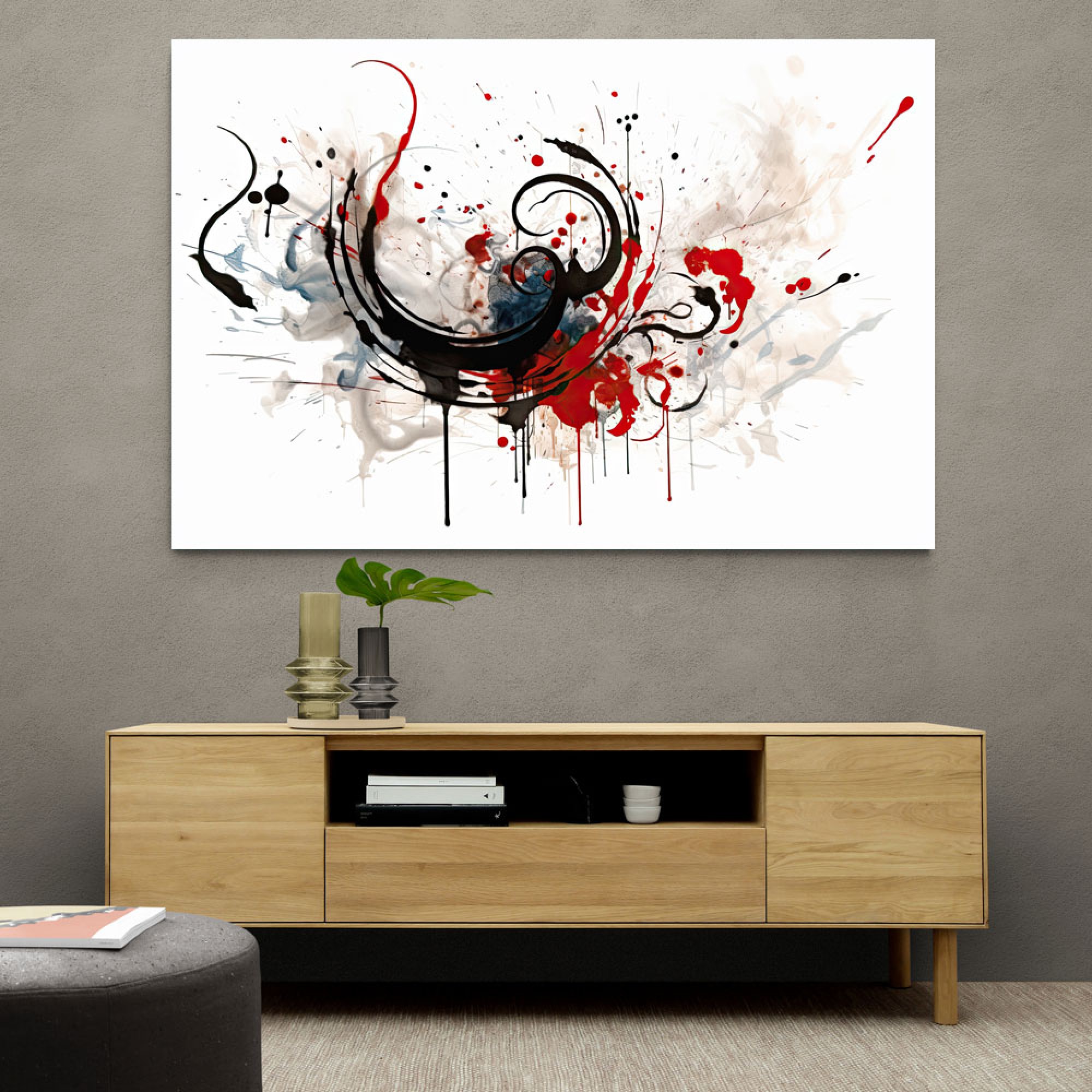 Red and Black Calligraphy Wall Art