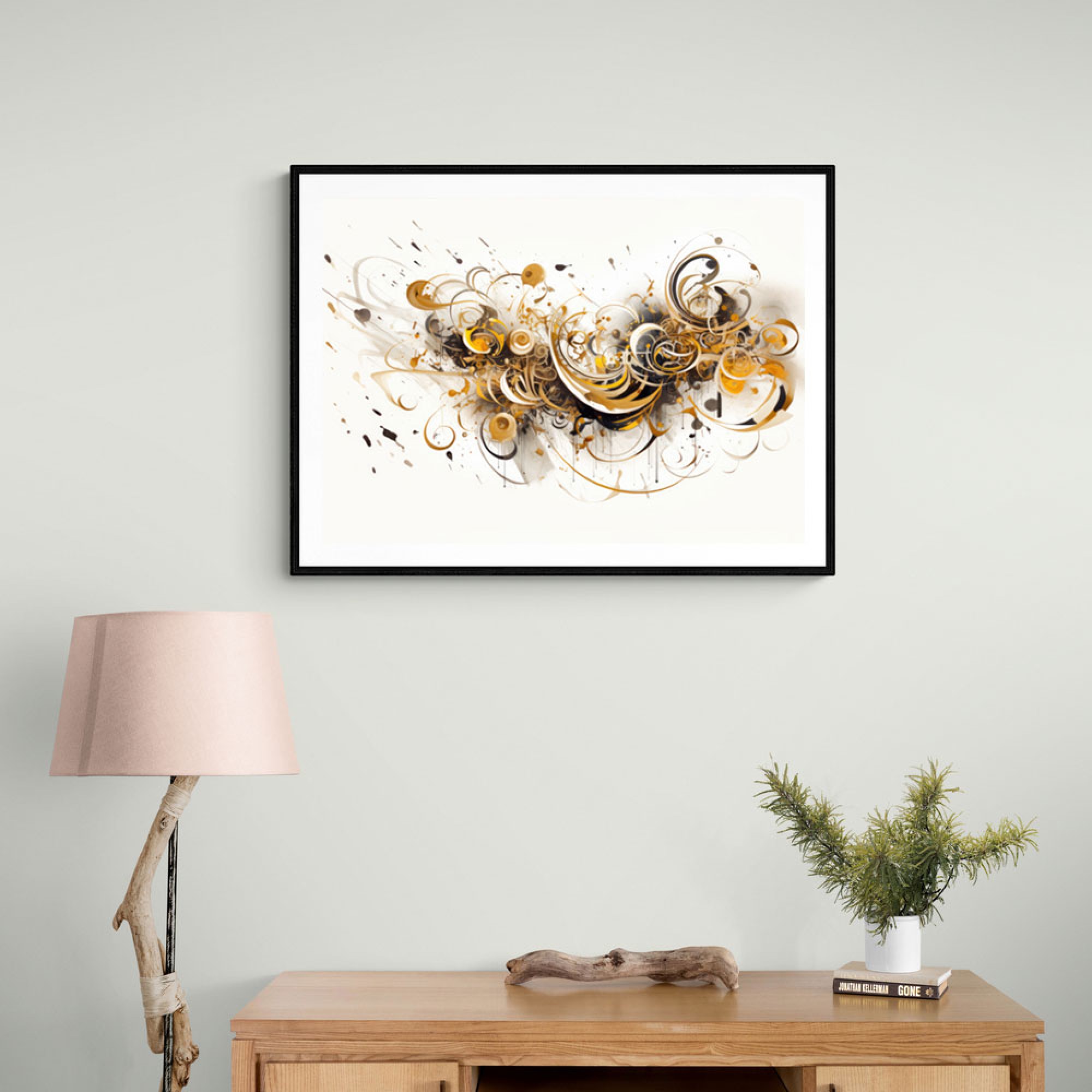 Gold Abstract Calligraphy Wall Art